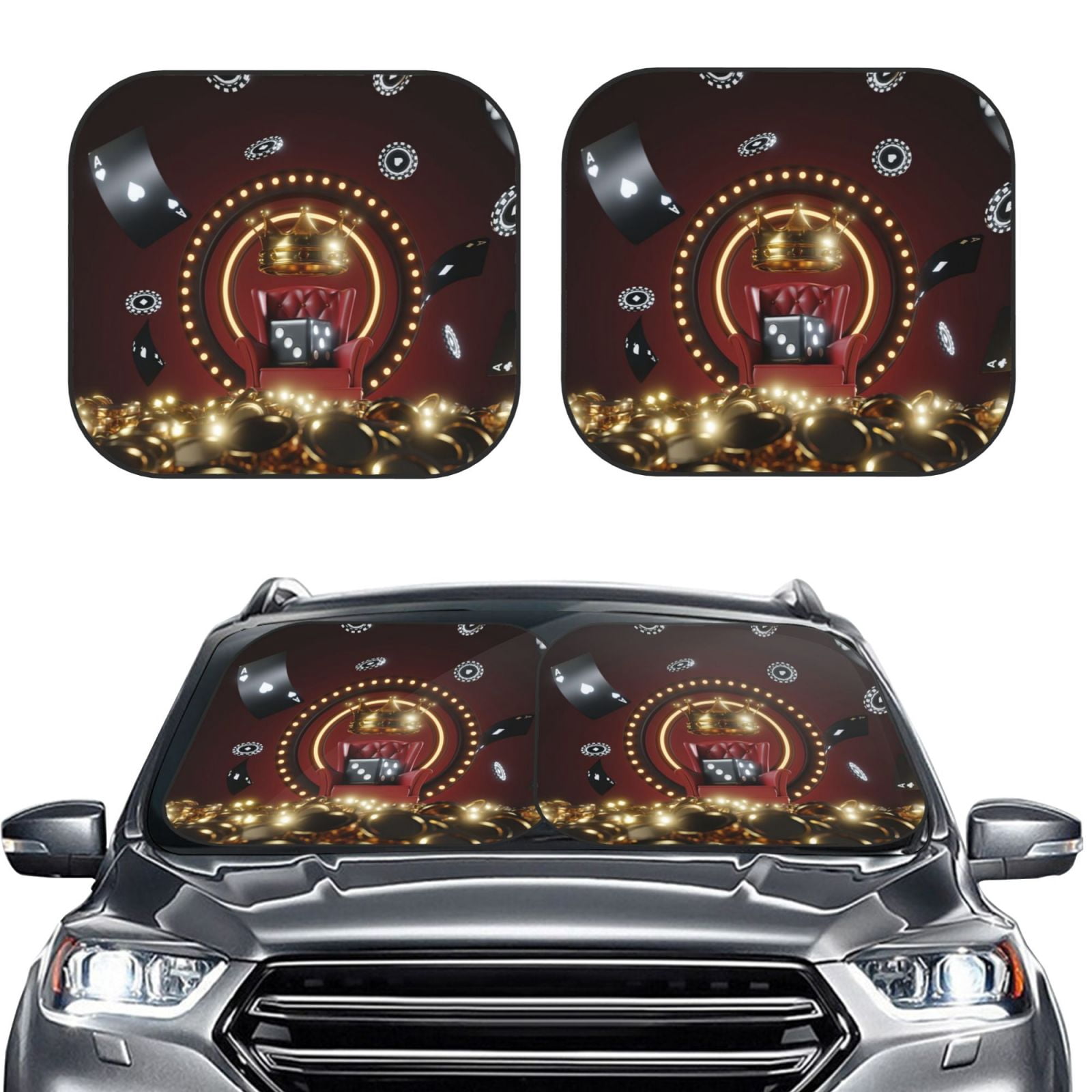 Picia Casino King And Playing Cards 2 Piece Car Windshield Sun Shade ...