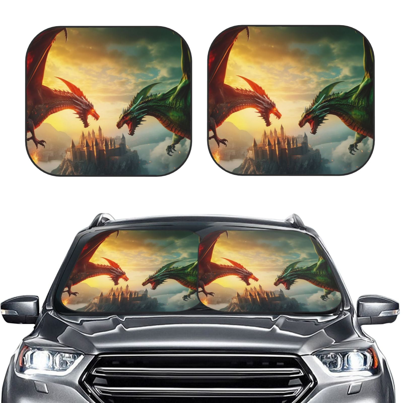 Picia Castle Red Green Sky Dragon 2 Piece Car Windshield Sun Shade ...