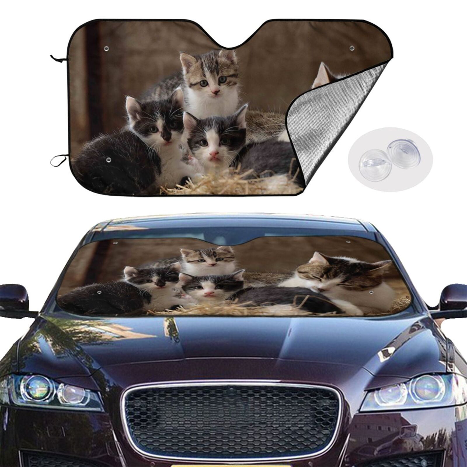Picia Cat Family Curved Windshield Sunshade Accordion Folding Style ...