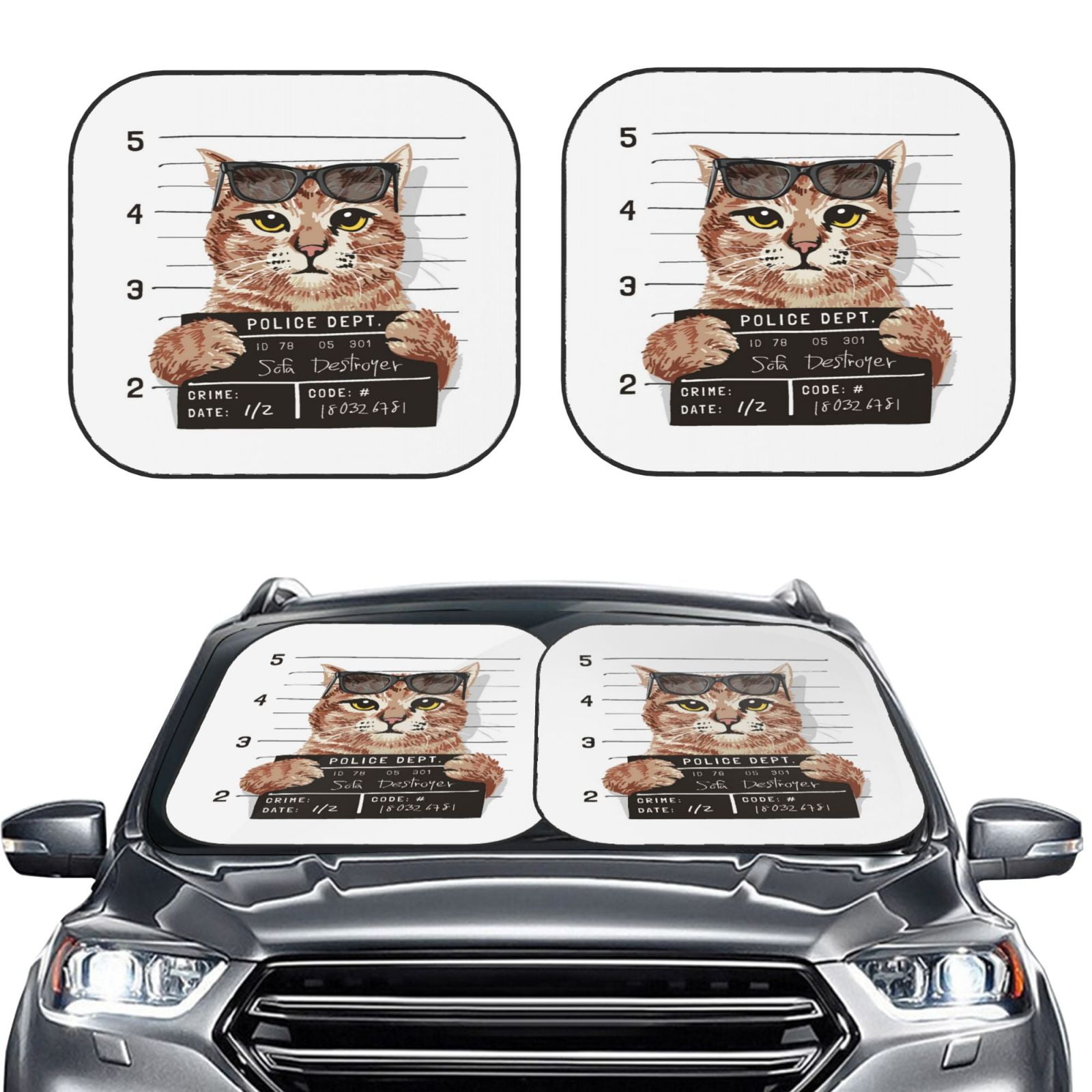Picia Cat Holding Mugshot Sign 2 Piece Car Windshield Sun Shade ...