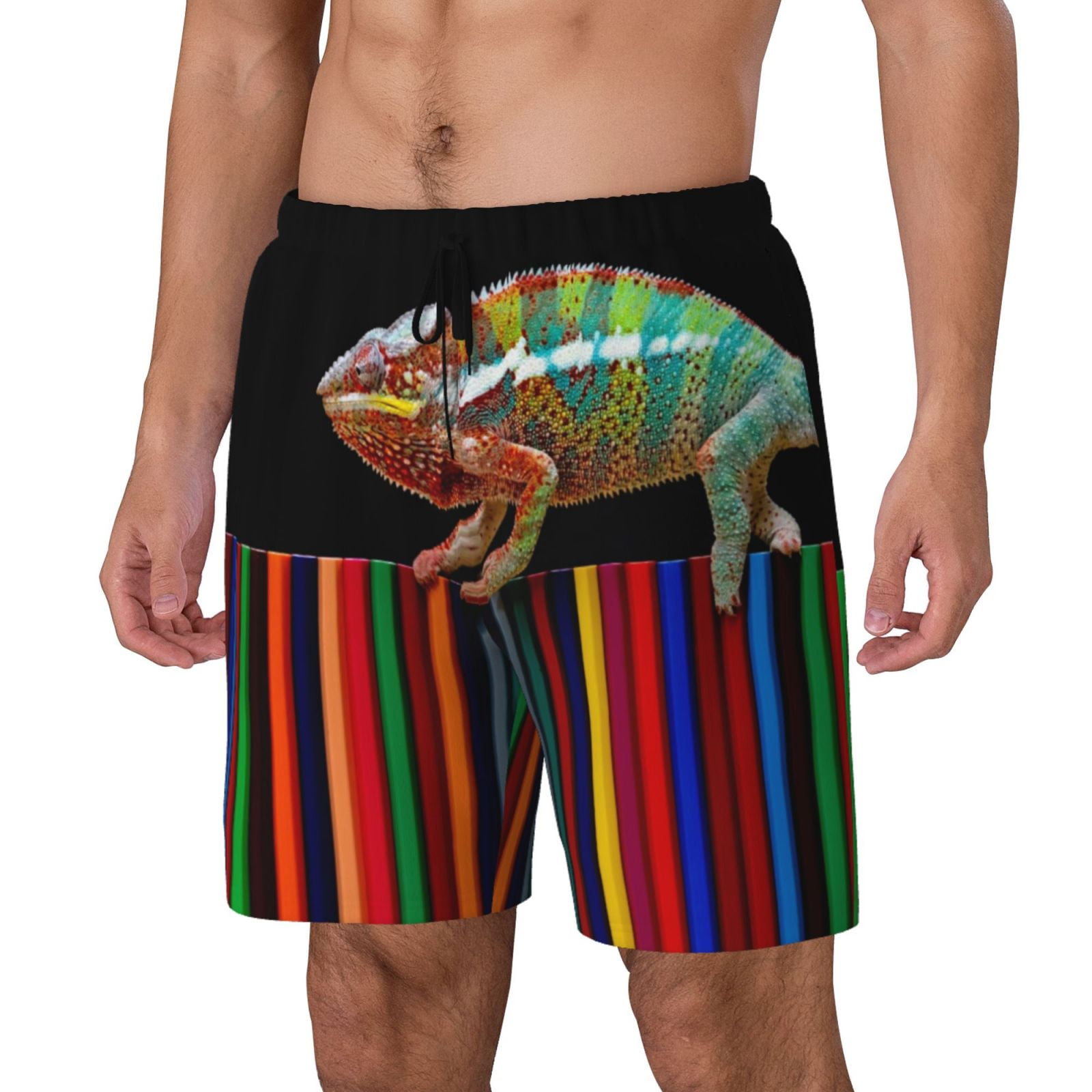 Picia Chameleon Panther On Colored Pencils pattern Mens Swim Trunks ...