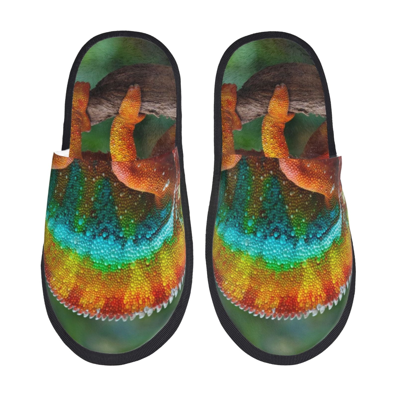 Picia Chameleon Print Women's Fuzzy Fluffy House Slippers Plush Memory ...