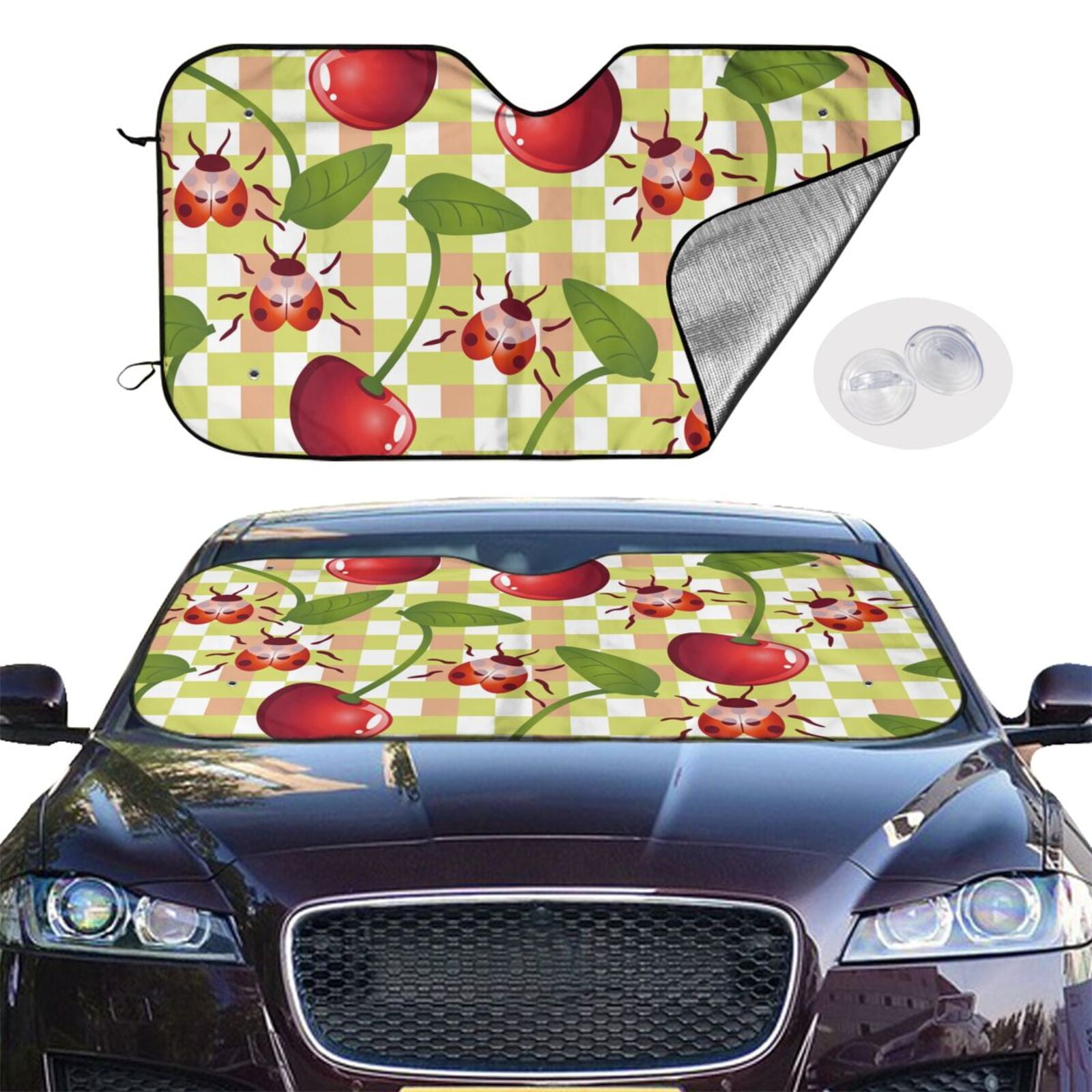 Picia Cherries and Ladybirds Curved Windshield Sunshade Accordion ...