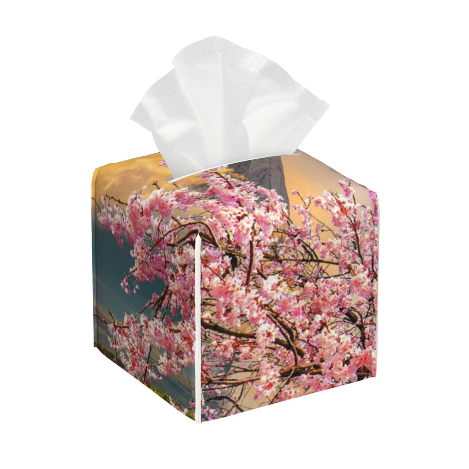Picia Cherry Blossoms Pattern Tissue Box Cover,PVC Leather Square ...