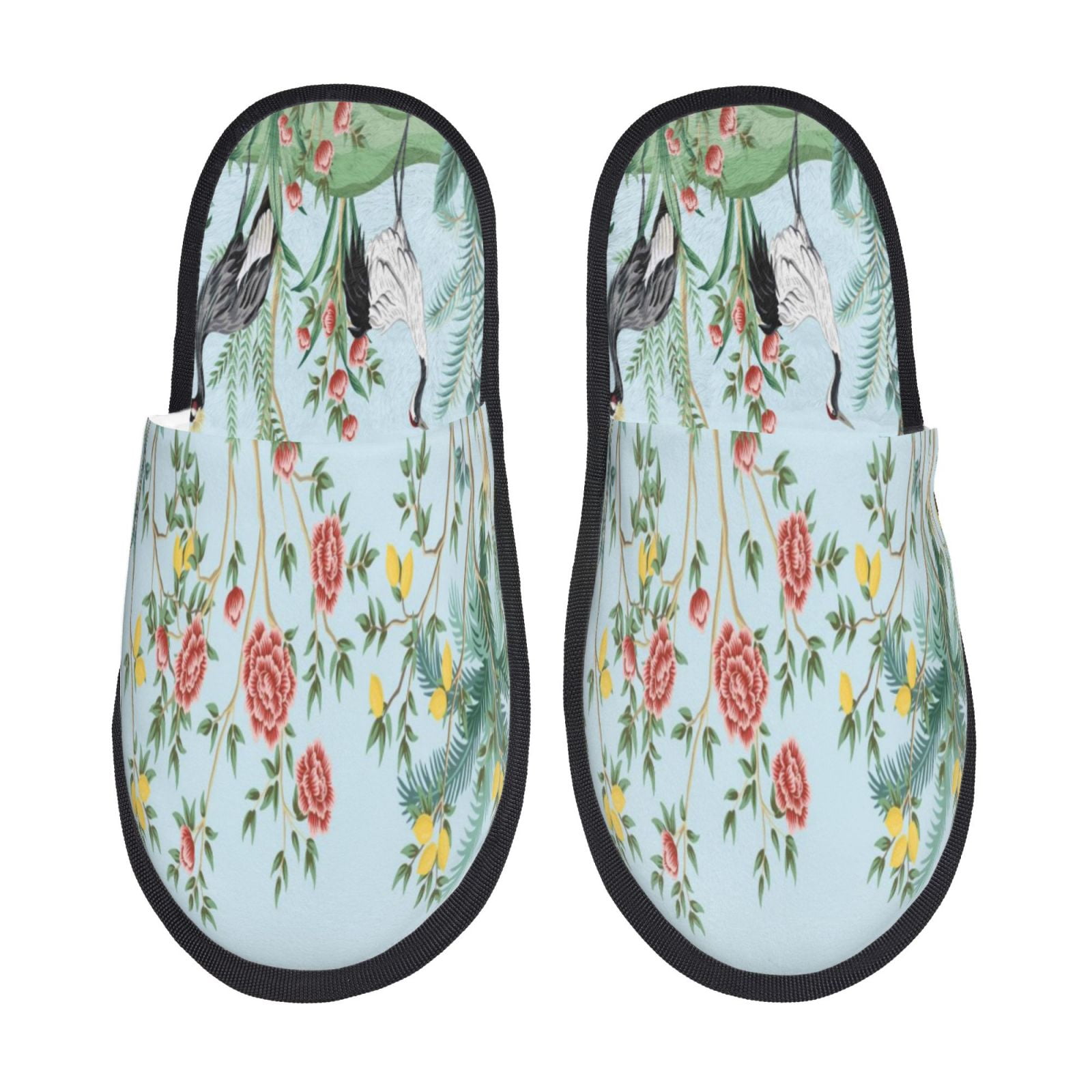 Picia Chinoiserie Floral Palm Tree Print Women's Fuzzy Fluffy House ...