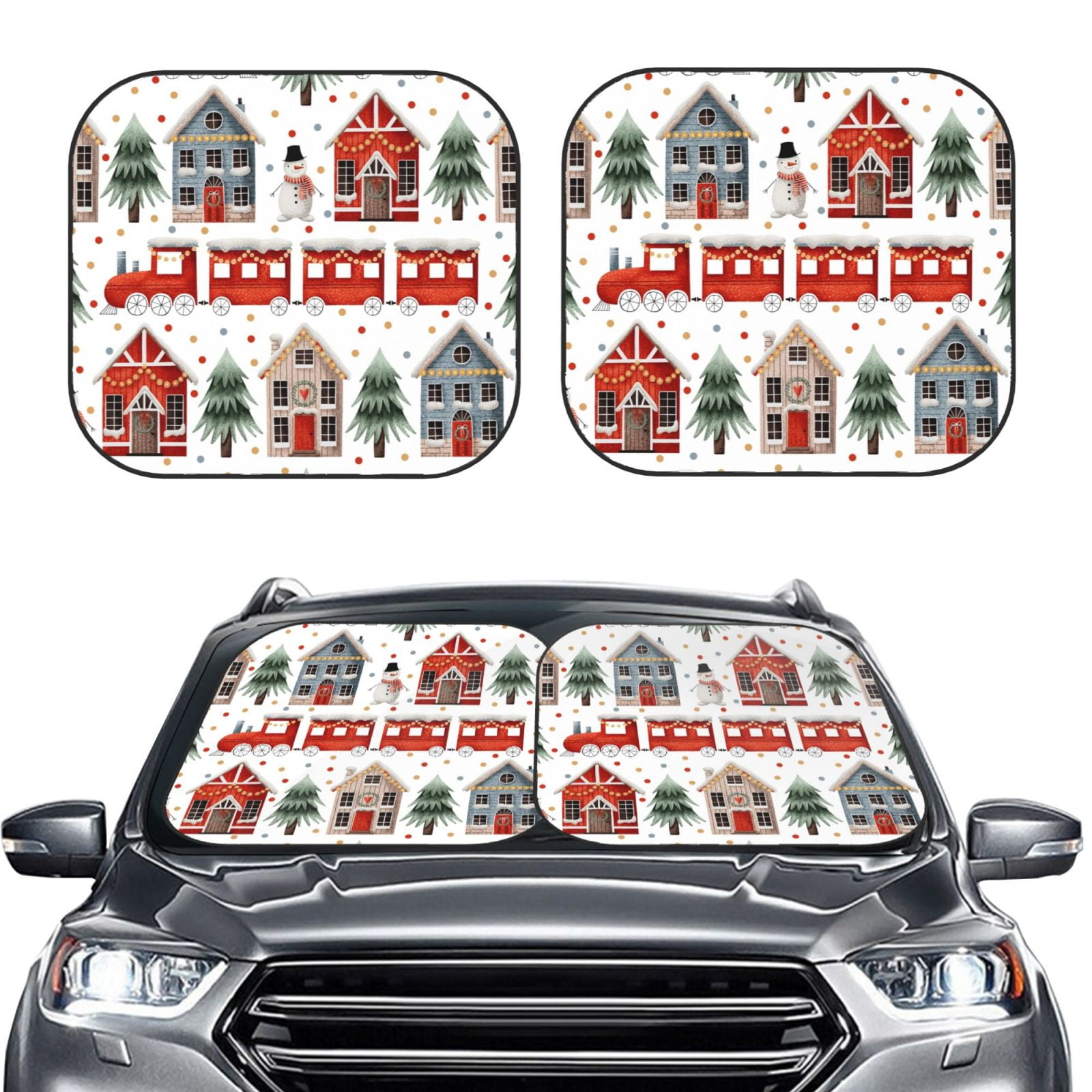 Picia Christmas Houses 2 Piece Car Windshield Sun Shade Foldable ...