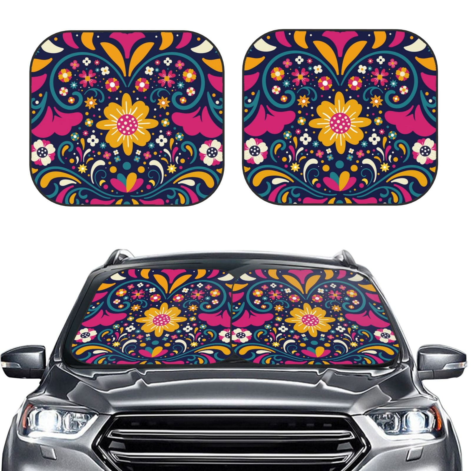 Picia Cinco De Mayo Floral 2 Piece Car Windshield Sun Shade Foldable ...