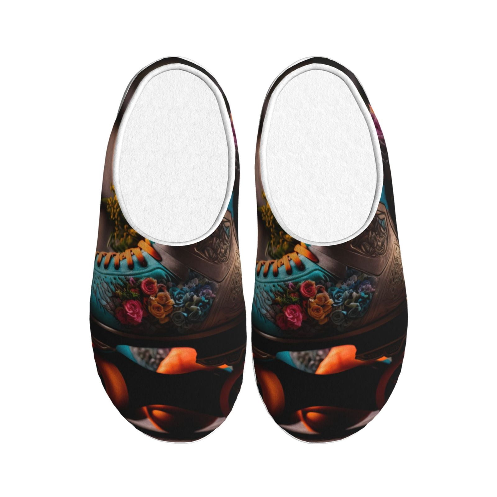 Picia Classic Floral Blue Skate Shoes for Women's Lamb-hug Comfy Fleece ...