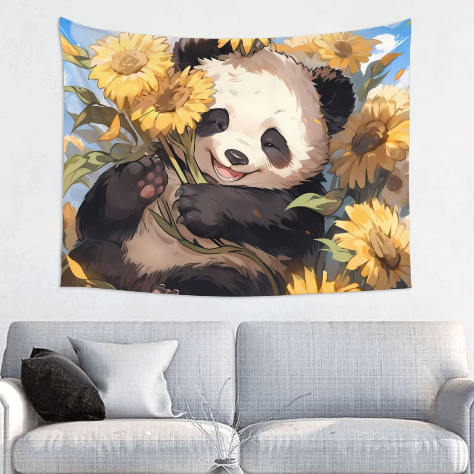 Picia Clear Sky Cute Sunflower Panda Pattern Tapestry-Tapestries for ...