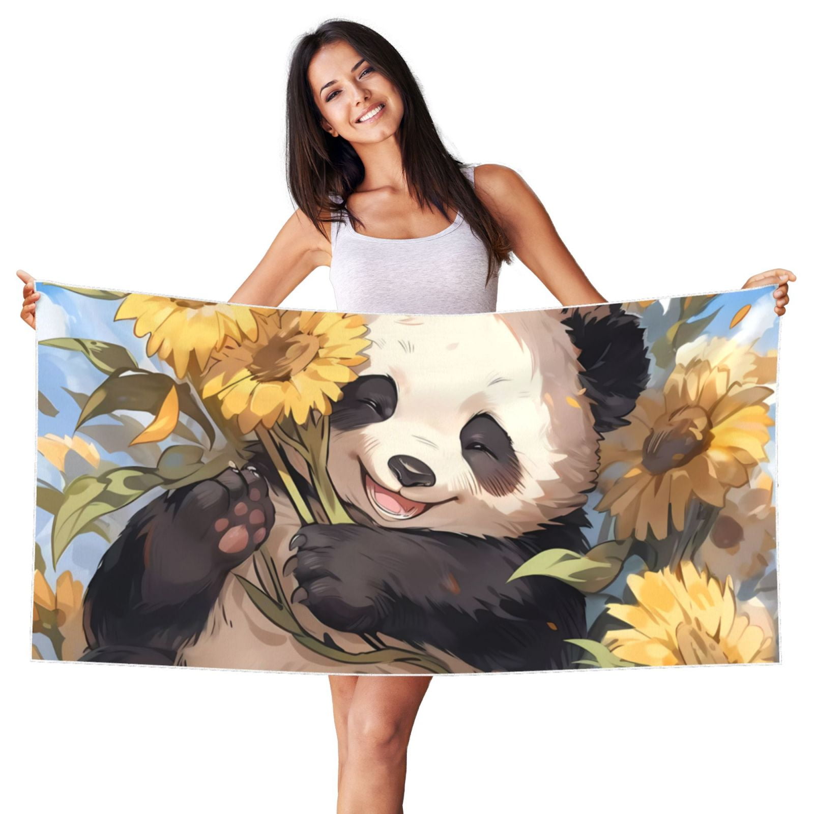 Picia Clear Sky Cute Sunflower Panda Print Silver Fox Velvet Beach ...