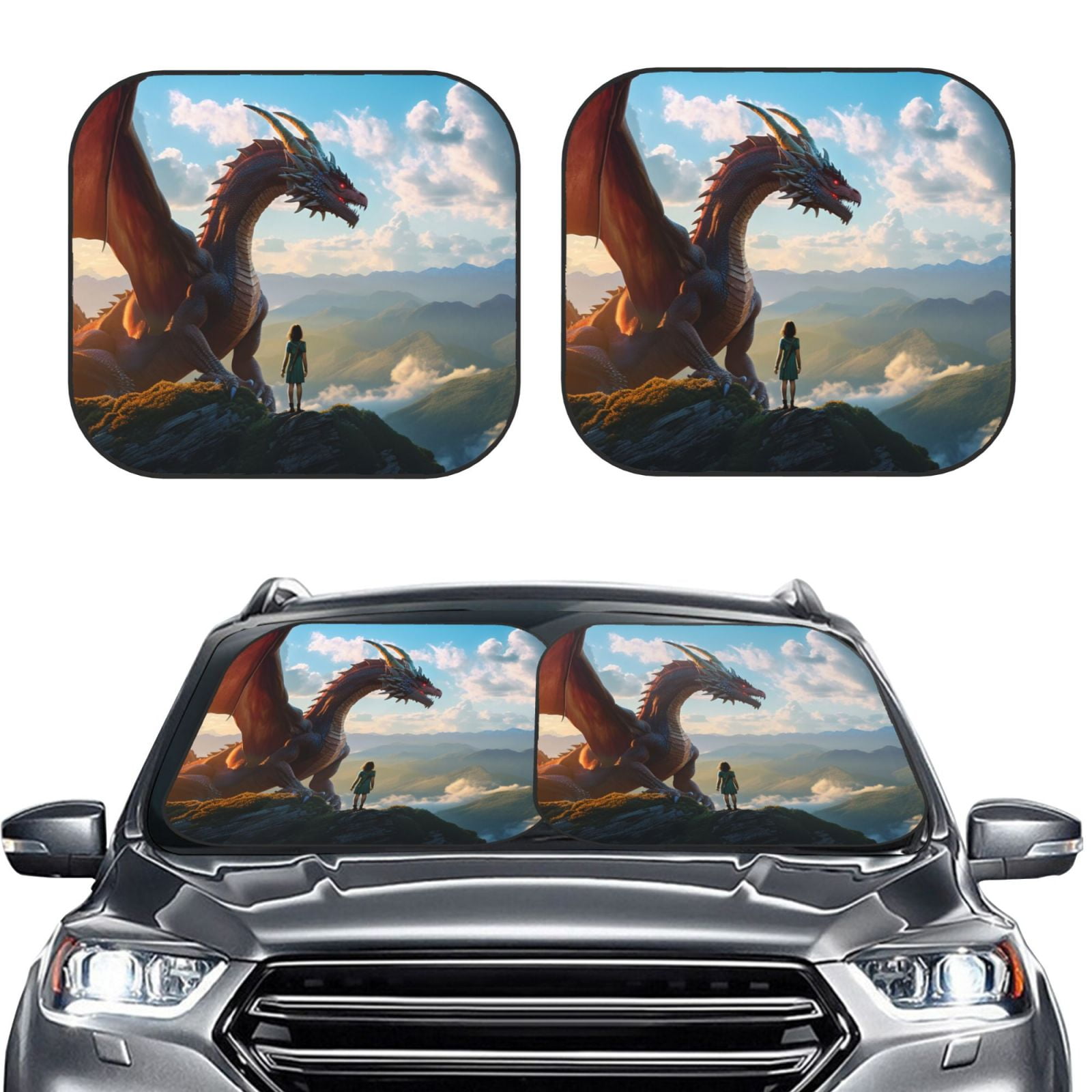 Picia Clear Sky Mountain Red Dragon 2 Piece Car Windshield Sun Shade ...