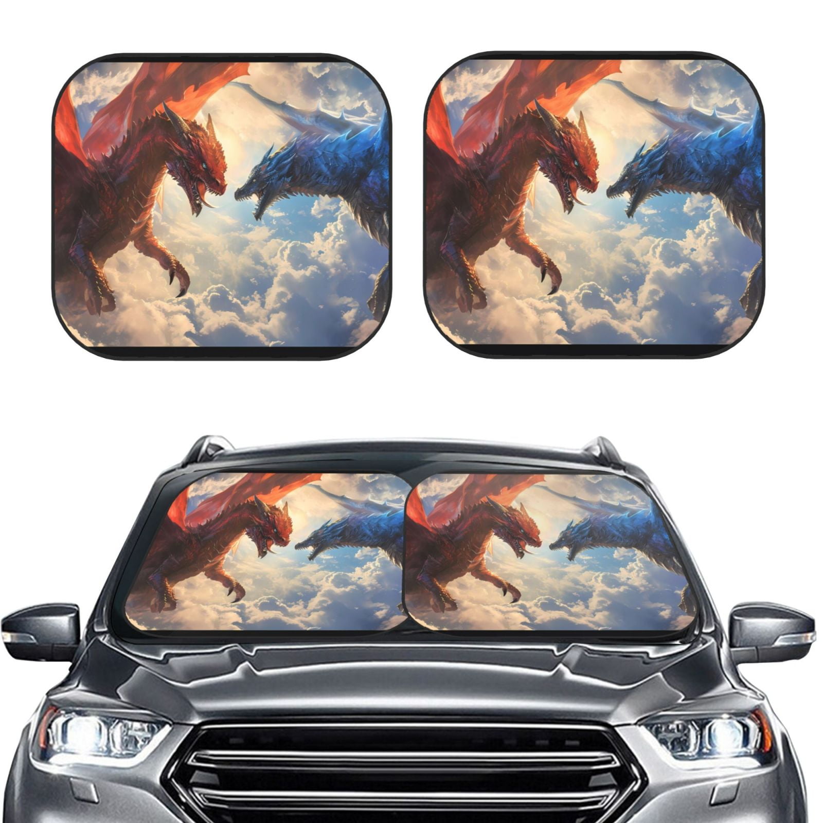 Picia Cloud Red And Blue Dragon 2 Piece Car Windshield Sun Shade ...