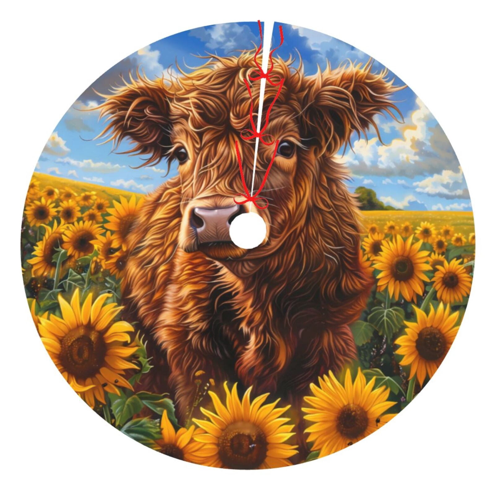 Picia Cloud Sky Sunflower Cow Print Christmas Tree Skirt , Christmas ...