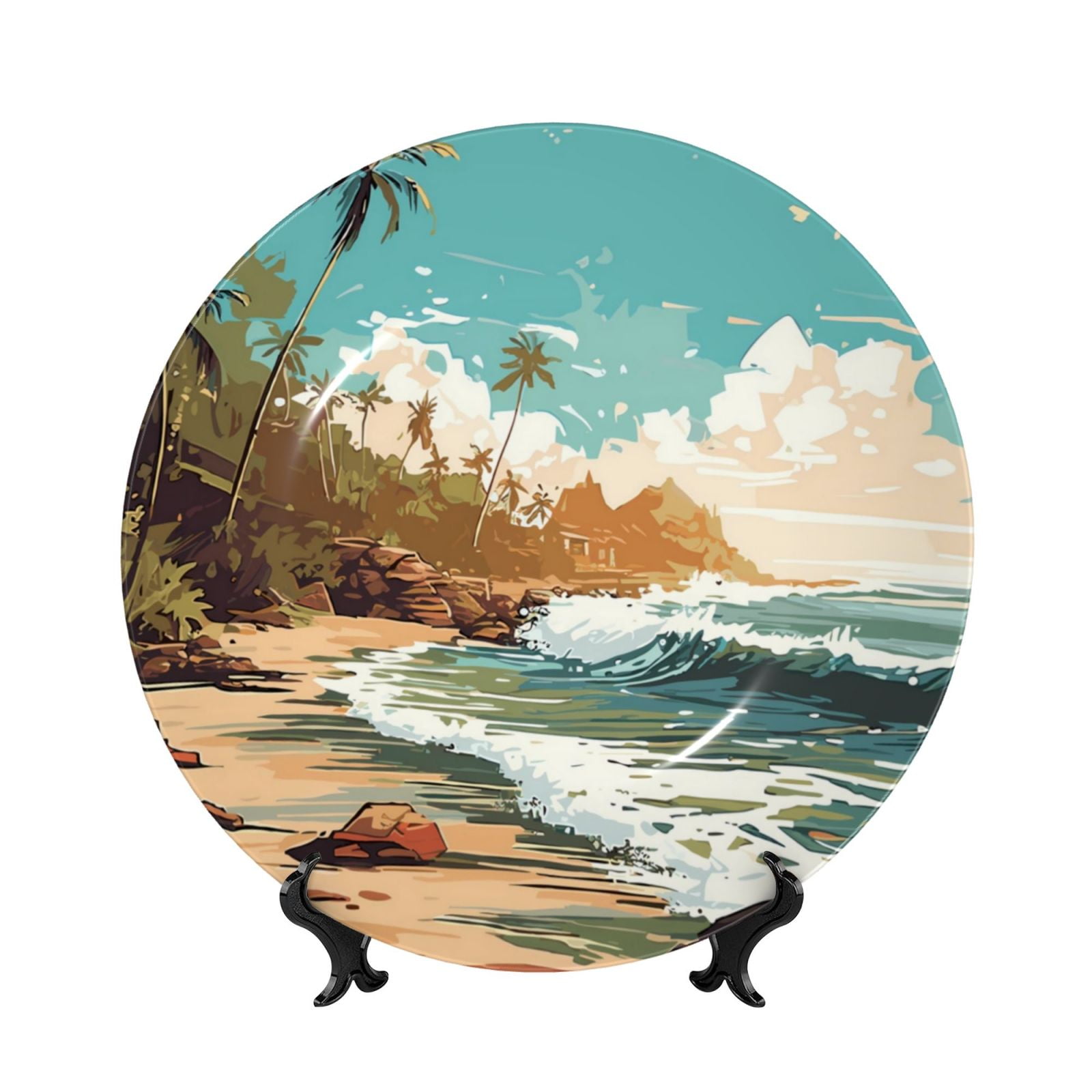 Picia Coastal Palm Beach Pattern Bone China Decorative Plate – Wall ...