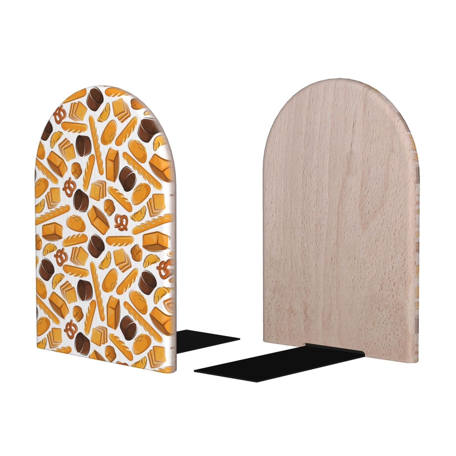 Picia Coffee Bun Hot Dog Pattern Wood Bookends for Shelves,Non-slip ...