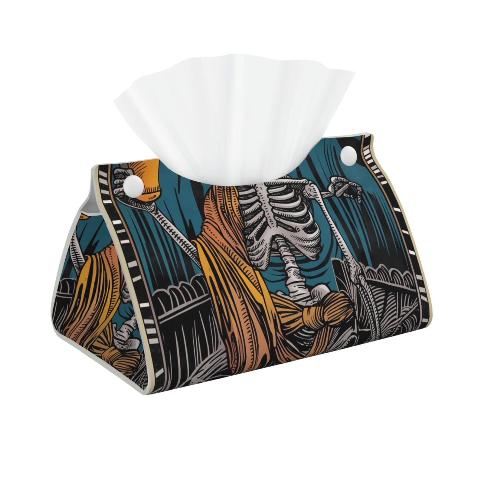 Picia Coffee-Drinking Skull Pattern Long Tissue Box Cover,PVC Leather ...