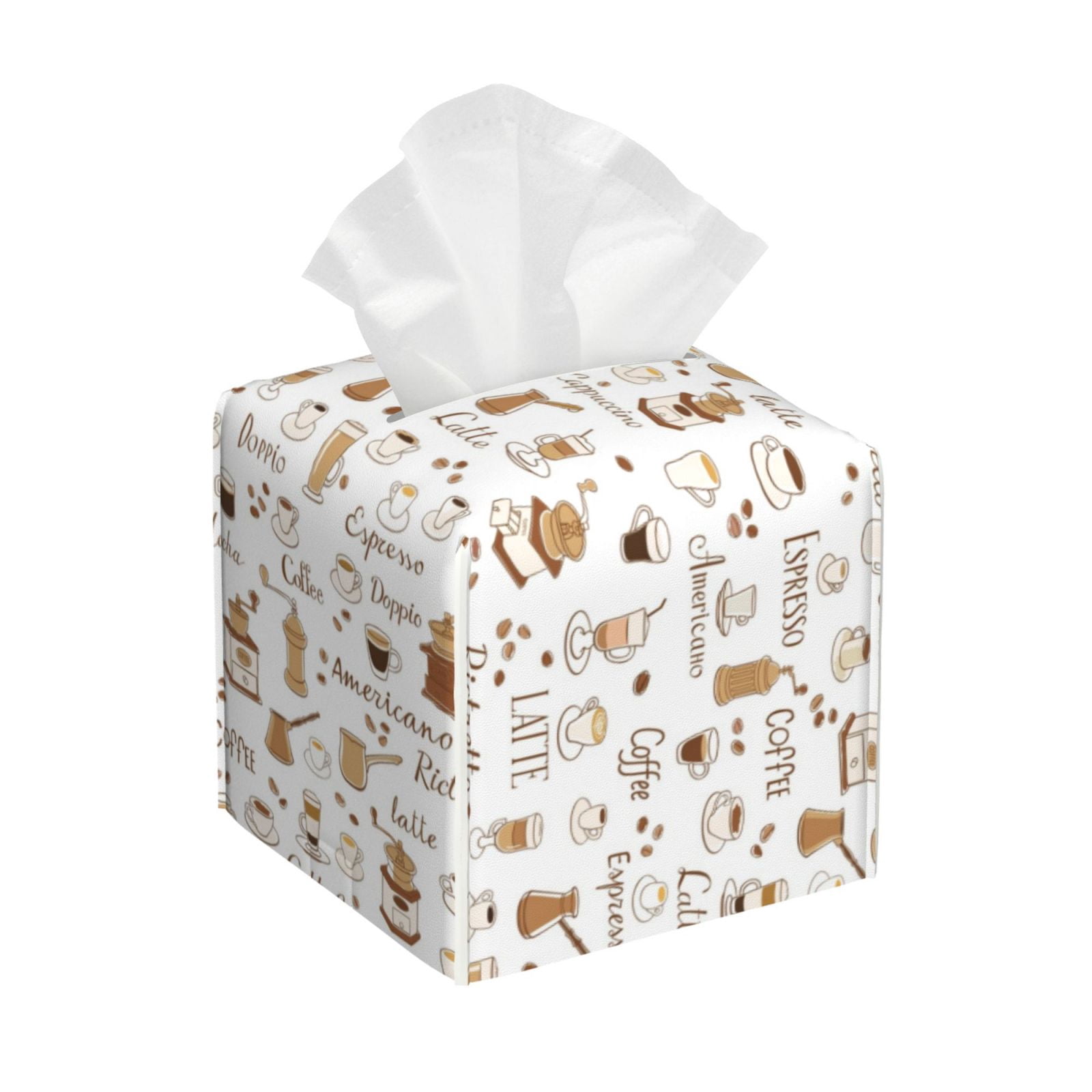 Picia Coffee Pattern Tissue Box Cover,PVC Leather Square Holder,Tissue ...