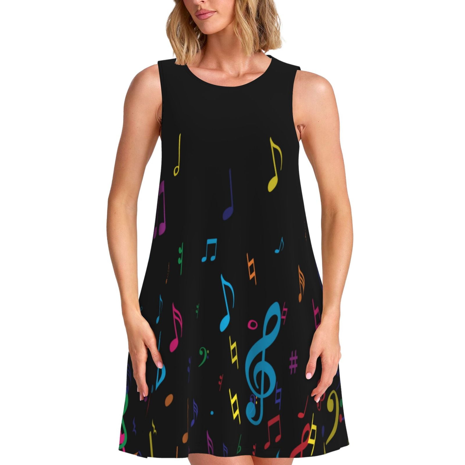 Picia Color Musical Notes Print Women’s Sleeveless Midi Swing Dress – A ...