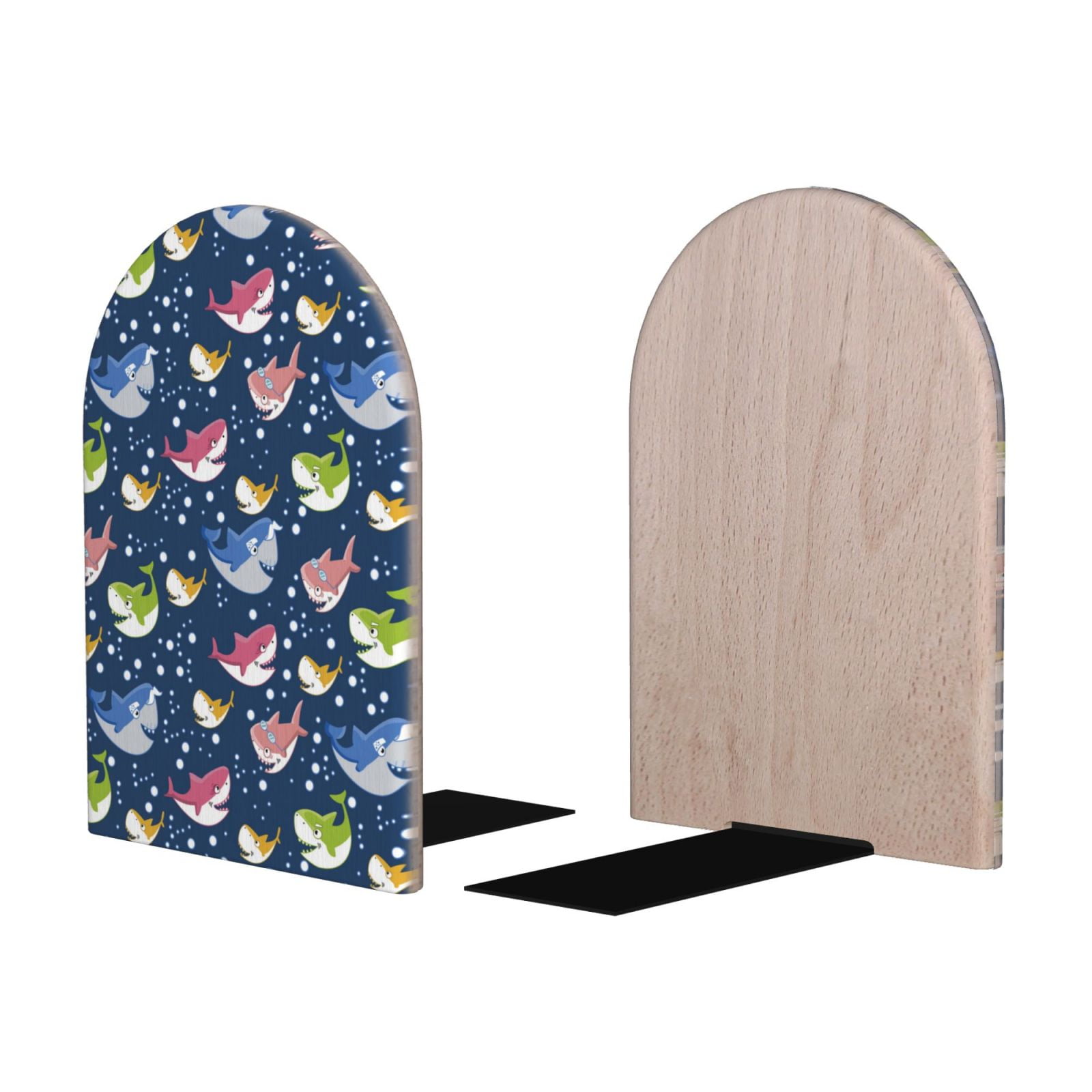Picia Colorful Cartoon Shark Pattern Wood Bookends for Shelves,Non-slip ...