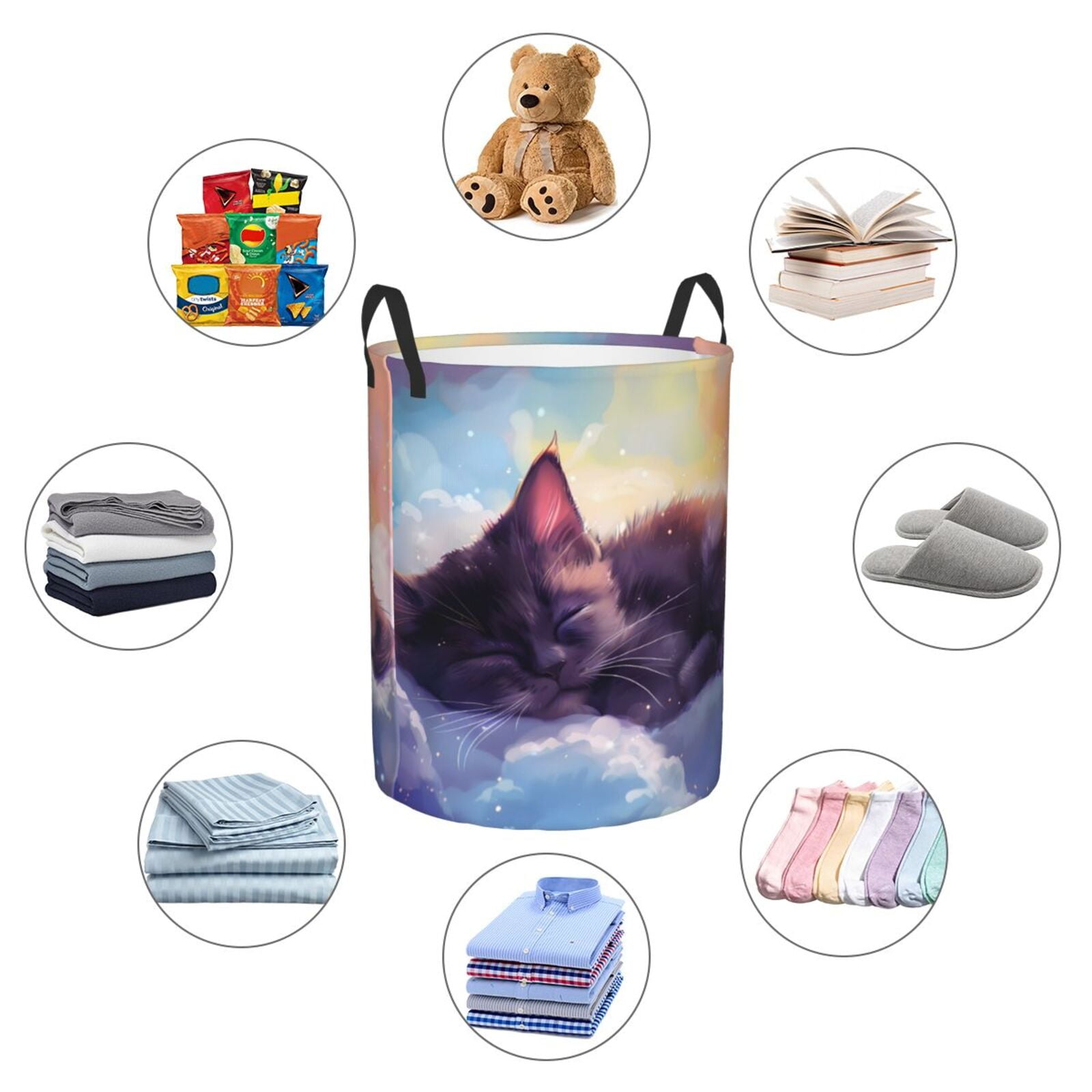Picia Colorful Cloud Sleeping Cat Large Laundry Basket, Waterproof ...
