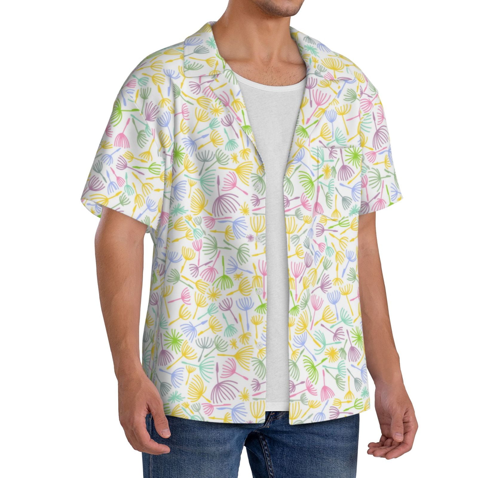 Picia Colorful Dandelion Men's Linen Shirts Short Sleeve Cuban Beach ...