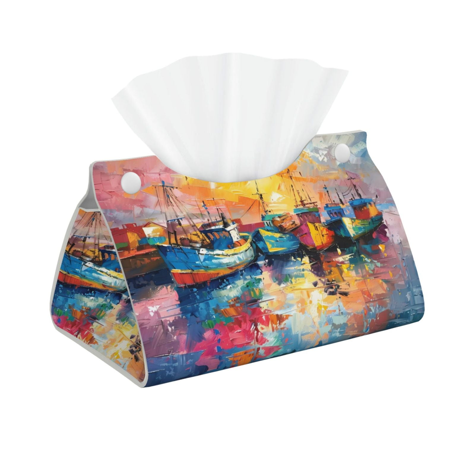 Picia Colorful Fishing Boats Pattern Long Tissue Box Cover,PVC Leather ...