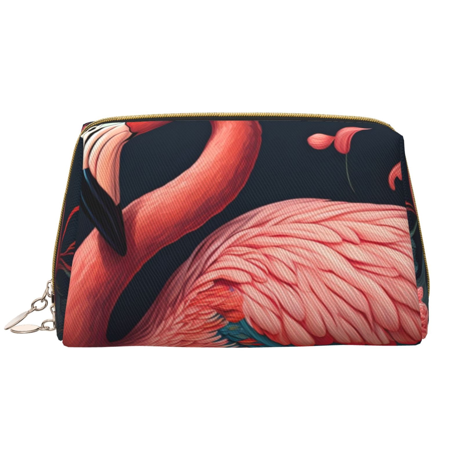 Picia Colorful Floral Flamingo Print Leather Makeup Bag Make Up Bag ...