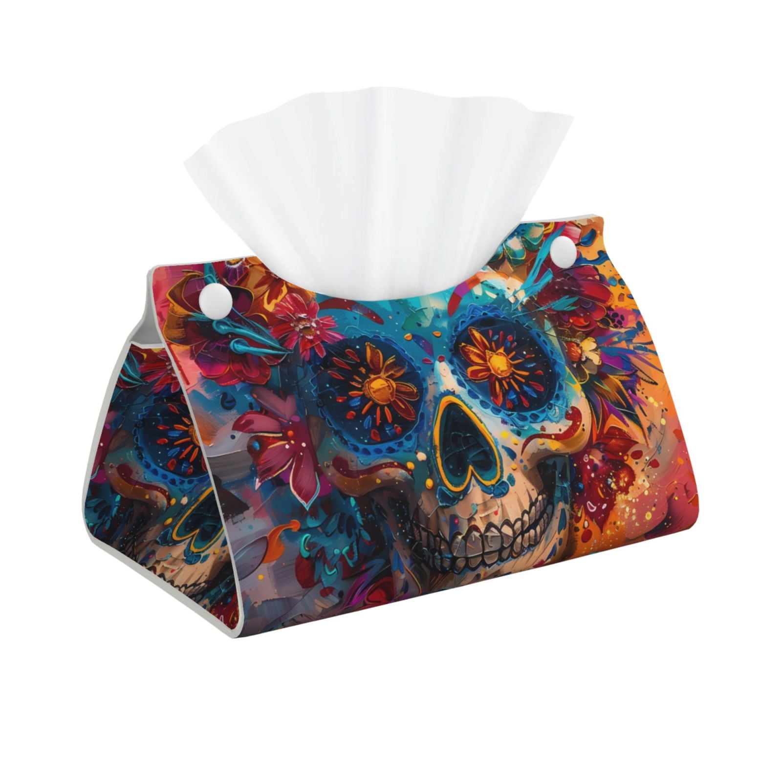 Picia Colorful Floral Skull A Pattern Long Tissue Box Cover,PVC Leather ...