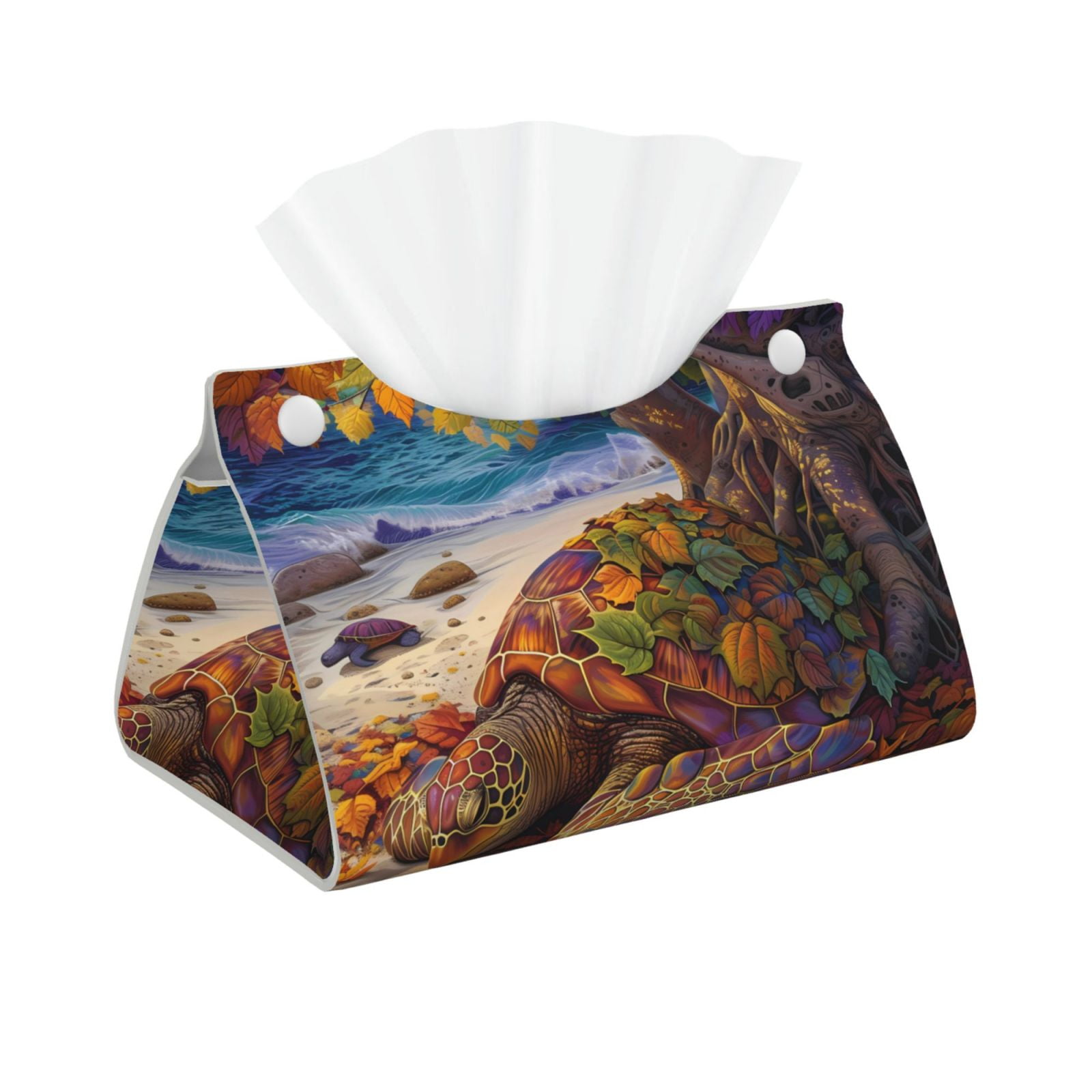 Picia Colorful Maple Leaf Beach Turtle Pattern Long Tissue Box Cover ...