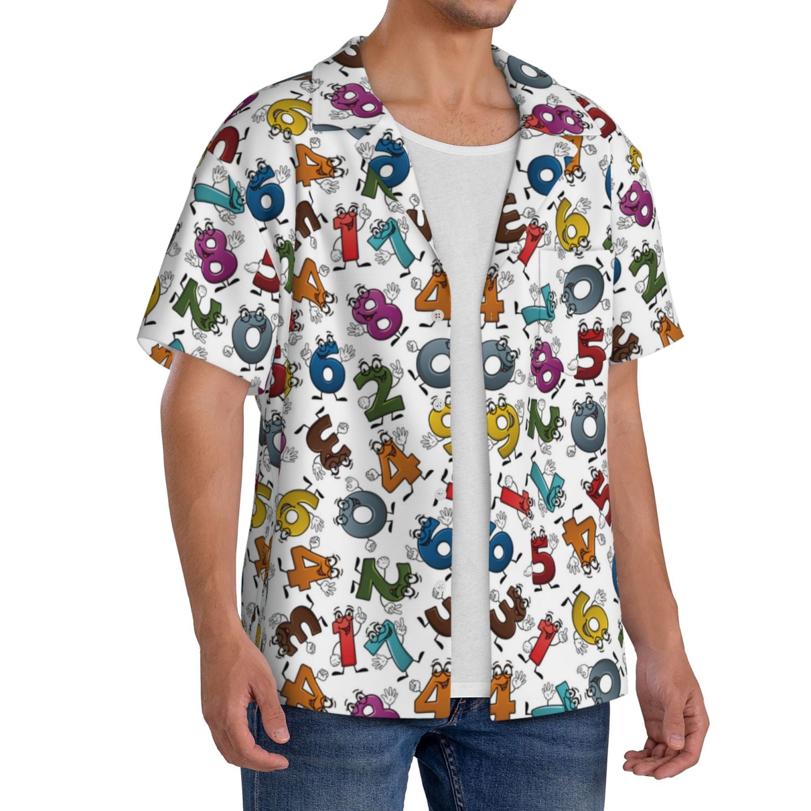 Picia Colorful Numbers Men's Linen Shirts Short Sleeve Cuban Beach ...