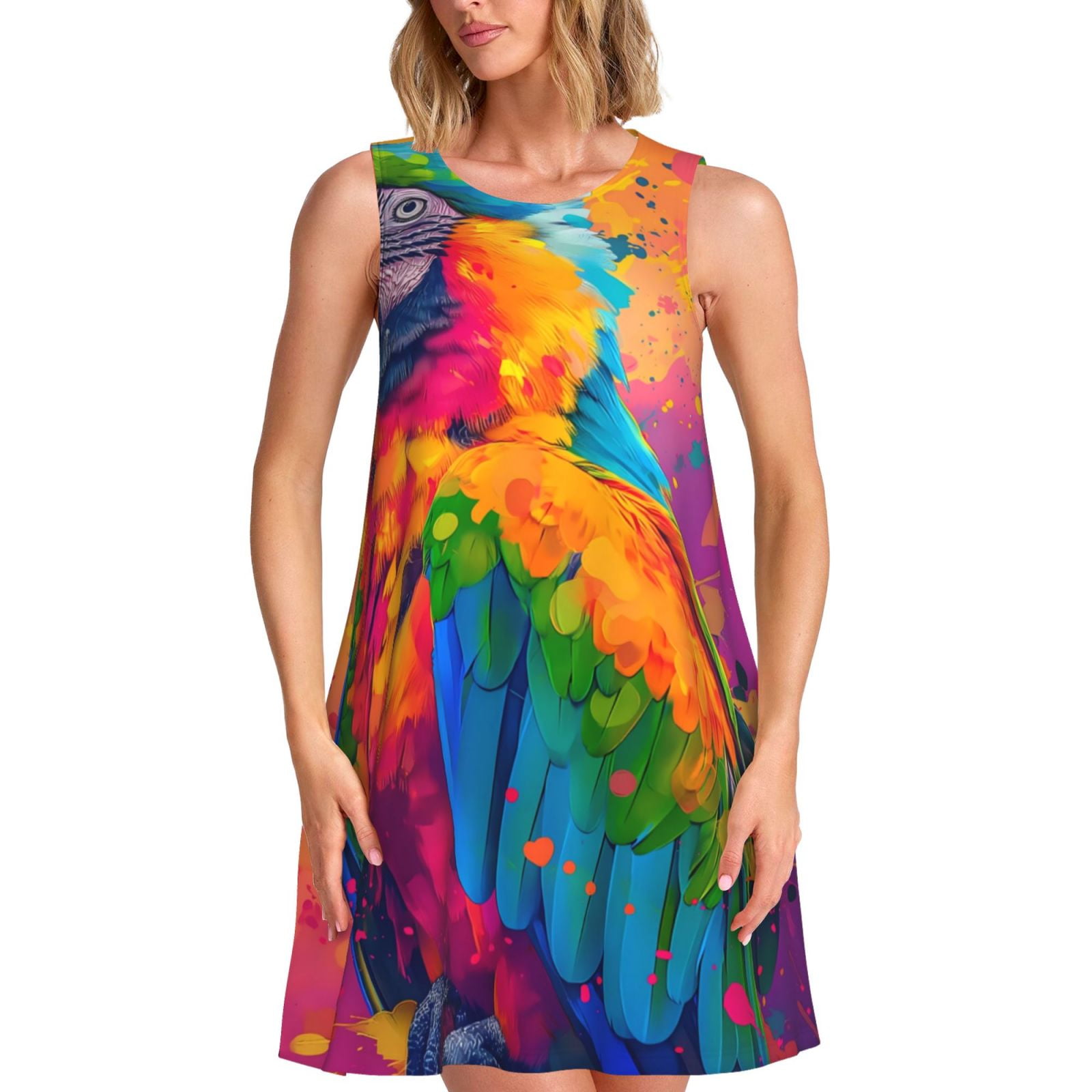 Picia Colorful Parrot Jungle Dream A Print Women’s Sleeveless Midi ...
