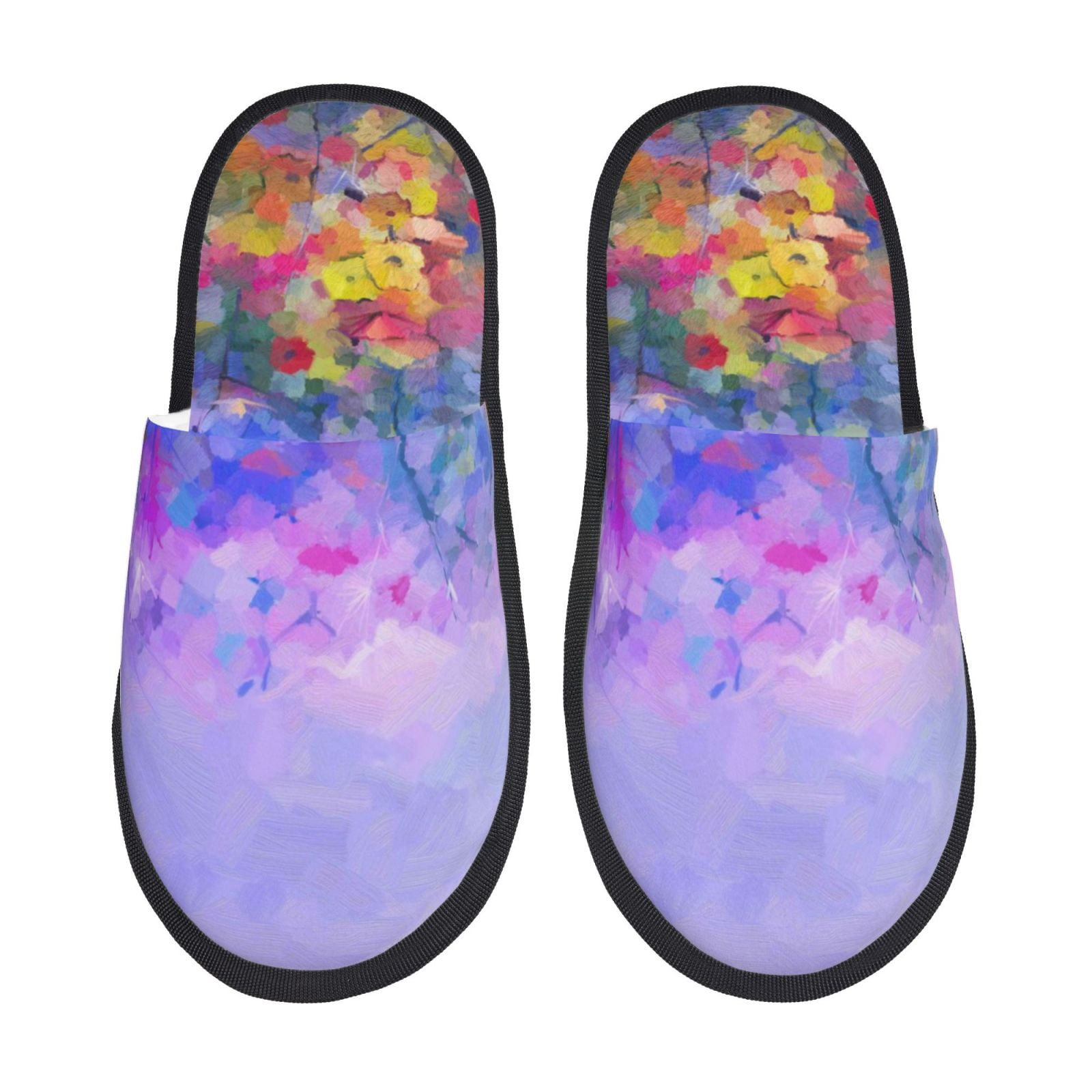 Picia Colorful Purple Cosmos Flower Print Women's Fuzzy Fluffy House ...