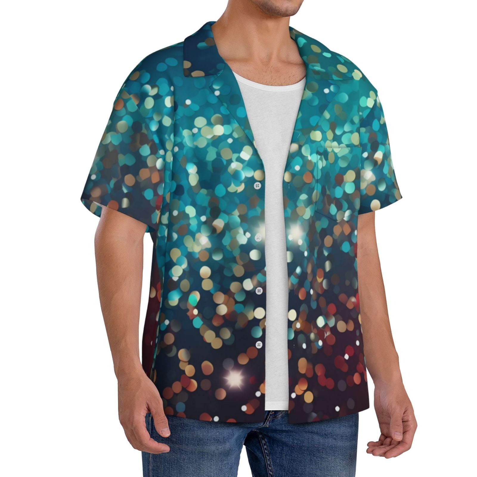 Picia Colorful Rainbow Glitter Men's Linen Shirts Short Sleeve Cuban ...