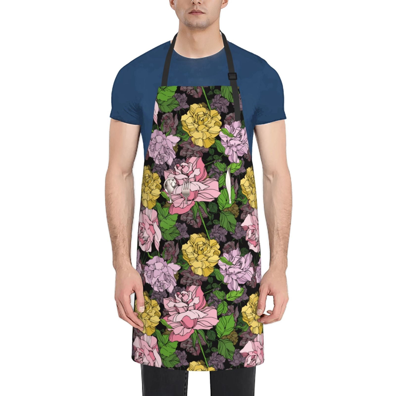 Picia Colorful Roses Waterproof Apron for Unisex Adult - Adjustable Bib ...