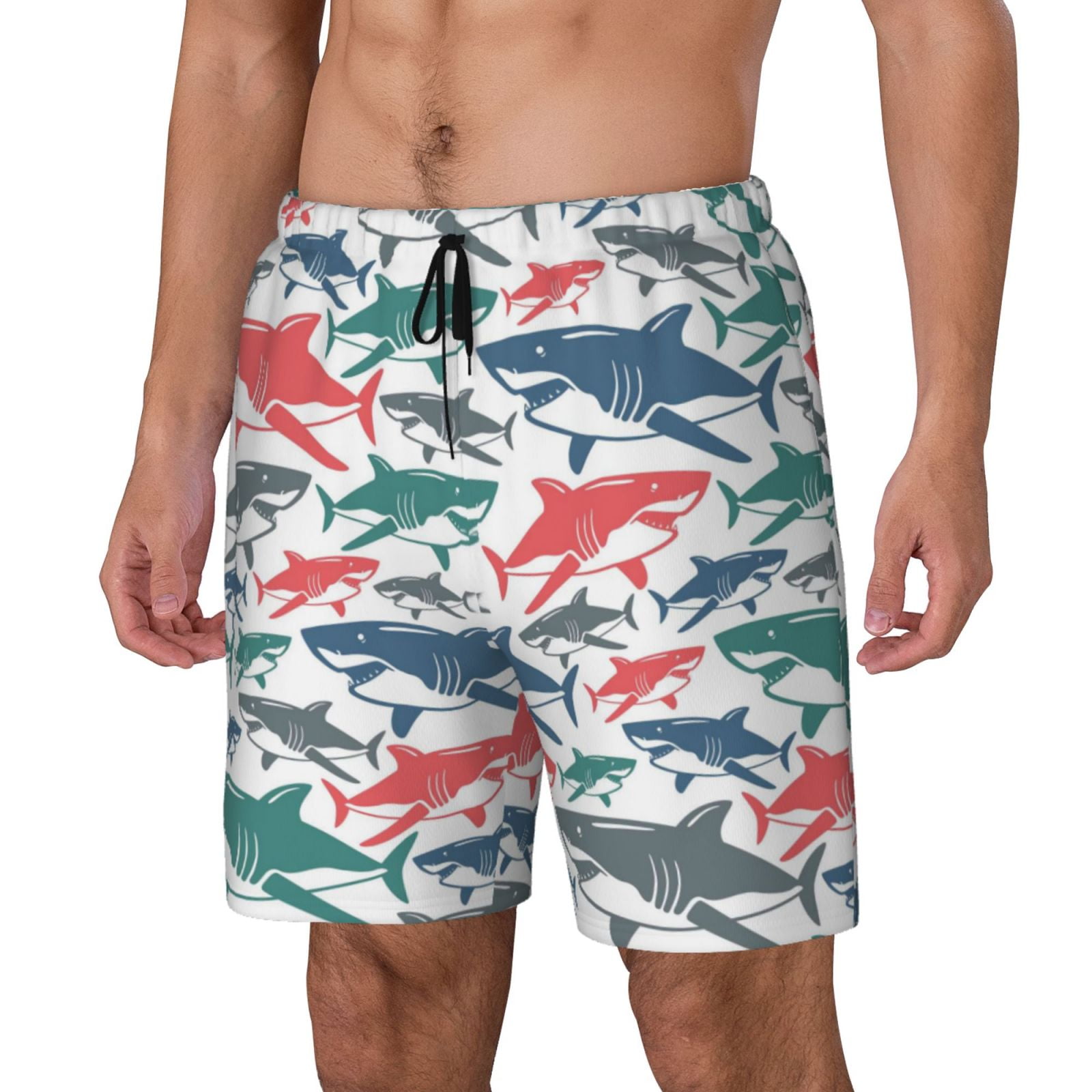 Picia Colorful Shark pattern Mens Swim Trunks with Compression Liner ...