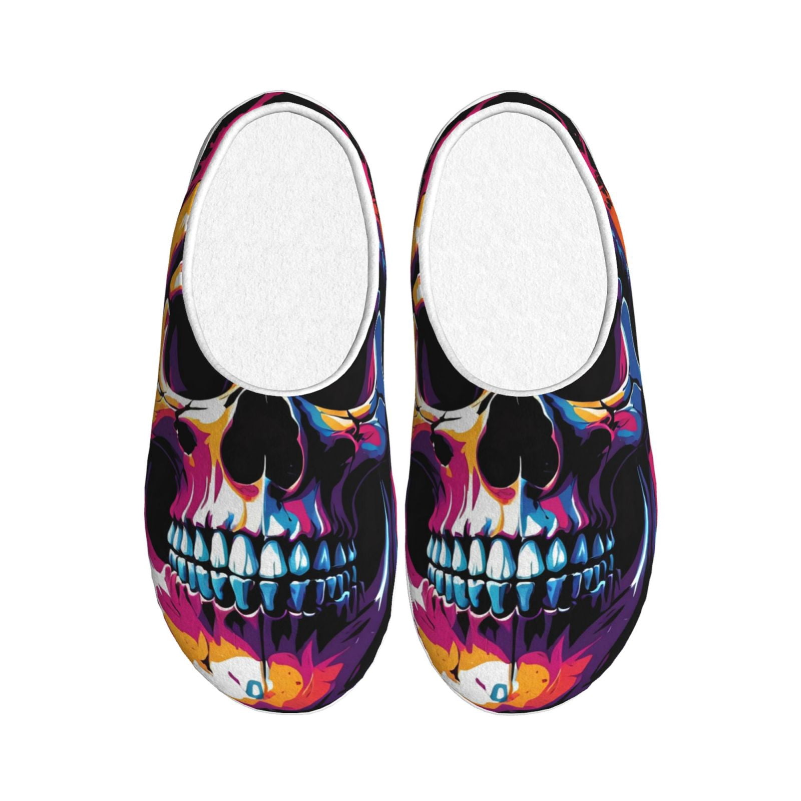Picia Colorful Skull for Women's Lamb-hug Comfy Fleece House Slippers ...