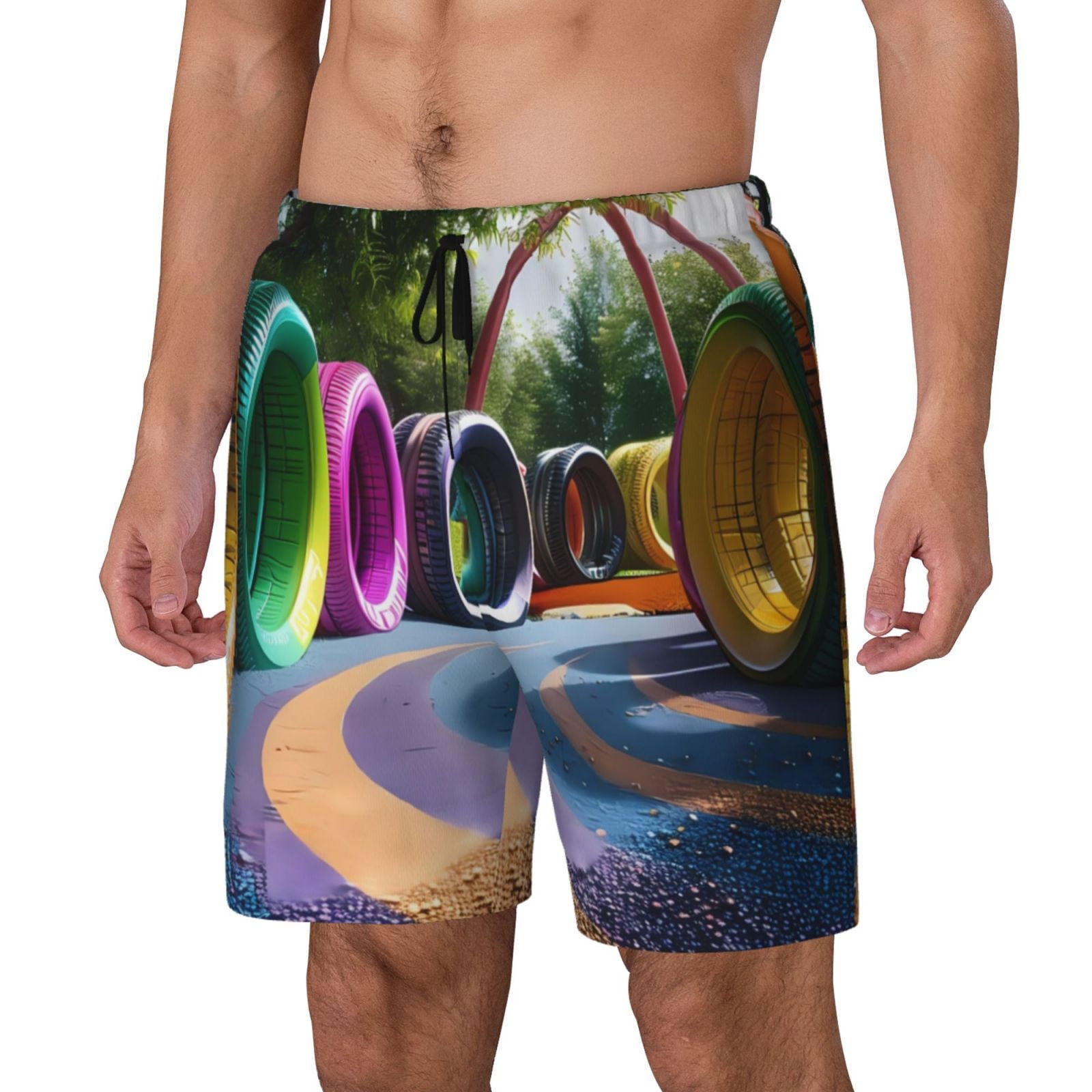 Picia Colorful Tire Tunnel Park pattern Mens Swim Trunks with ...