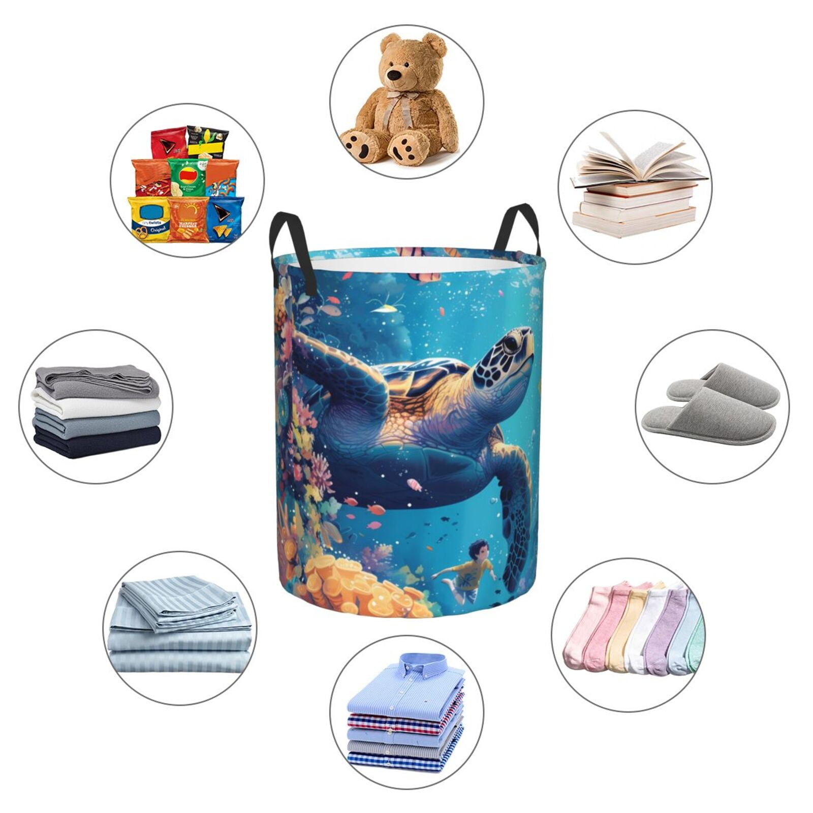 Picia Colorful Underwater Plant Turtle Large Laundry Basket, Waterproof ...