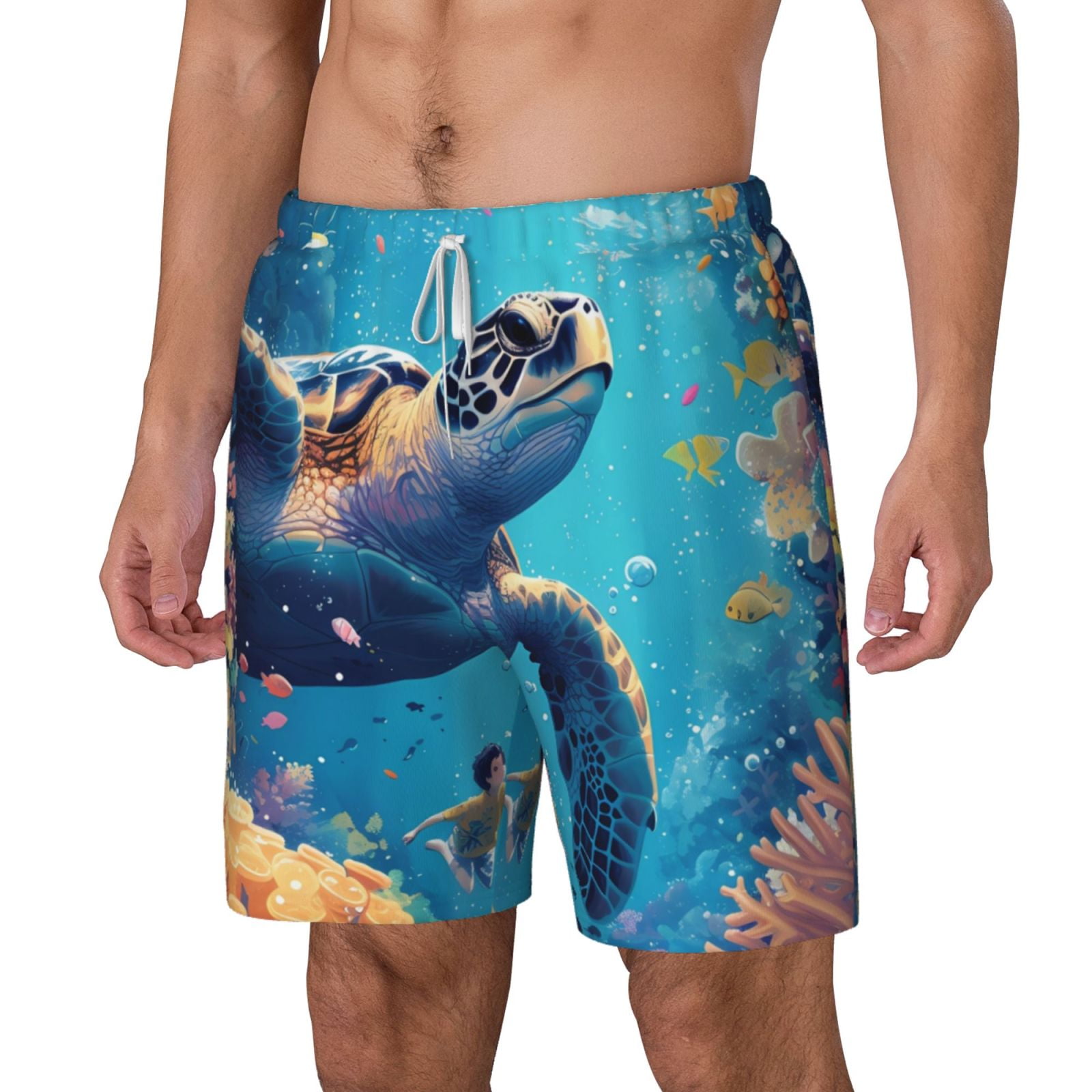 Picia Colorful Underwater Plant Turtle pattern Mens Swim Trunks with ...