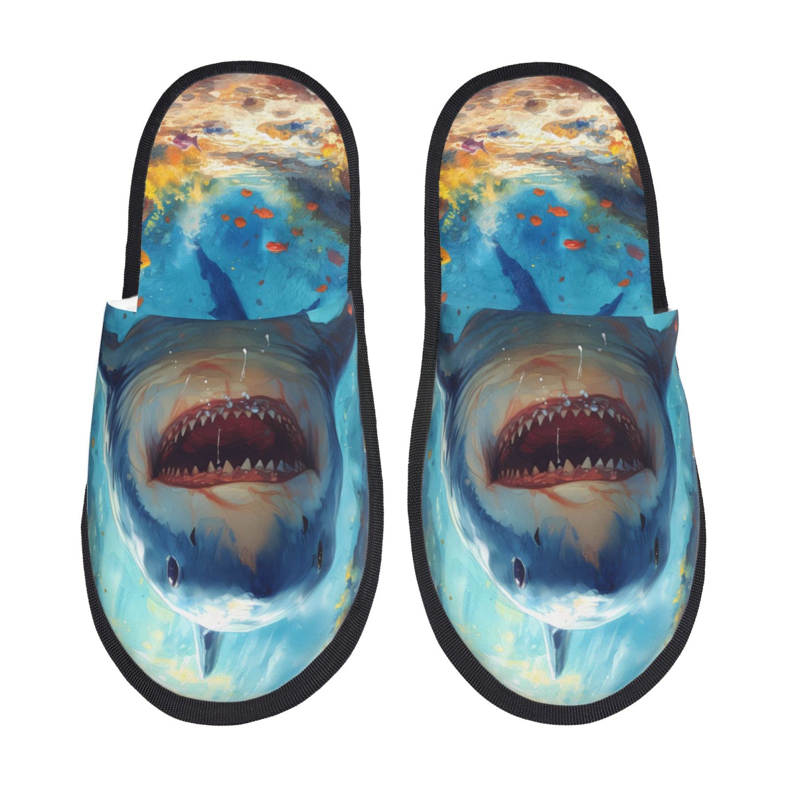 Picia Colorful Underwater Shark Print Women's Fuzzy Fluffy House ...
