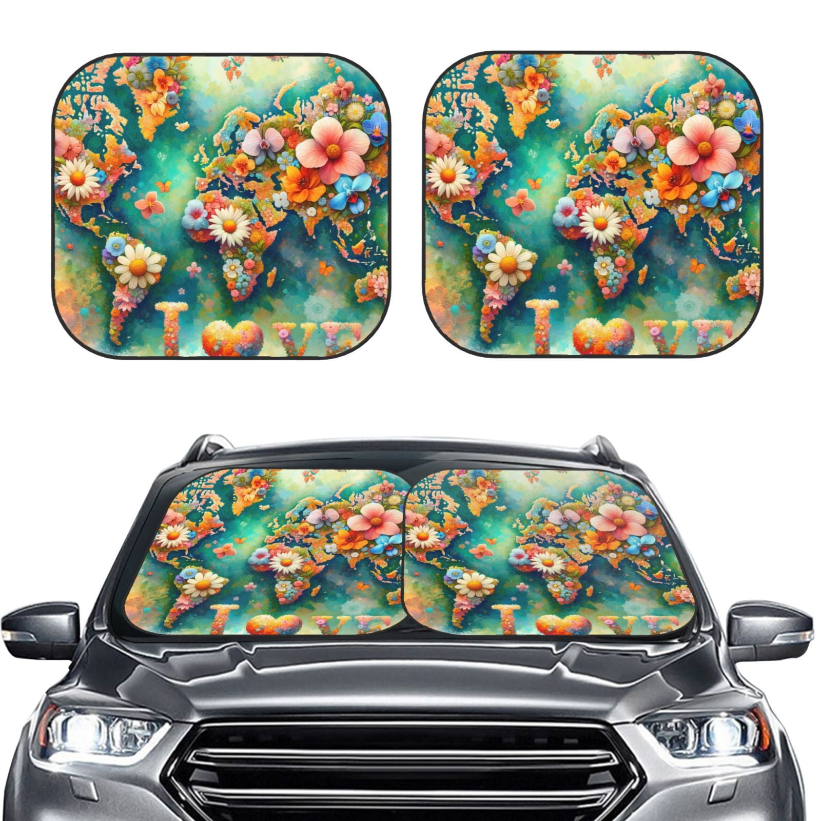 Picia Colorful World Map 2 Piece Car Windshield Sun Shade Foldable ...
