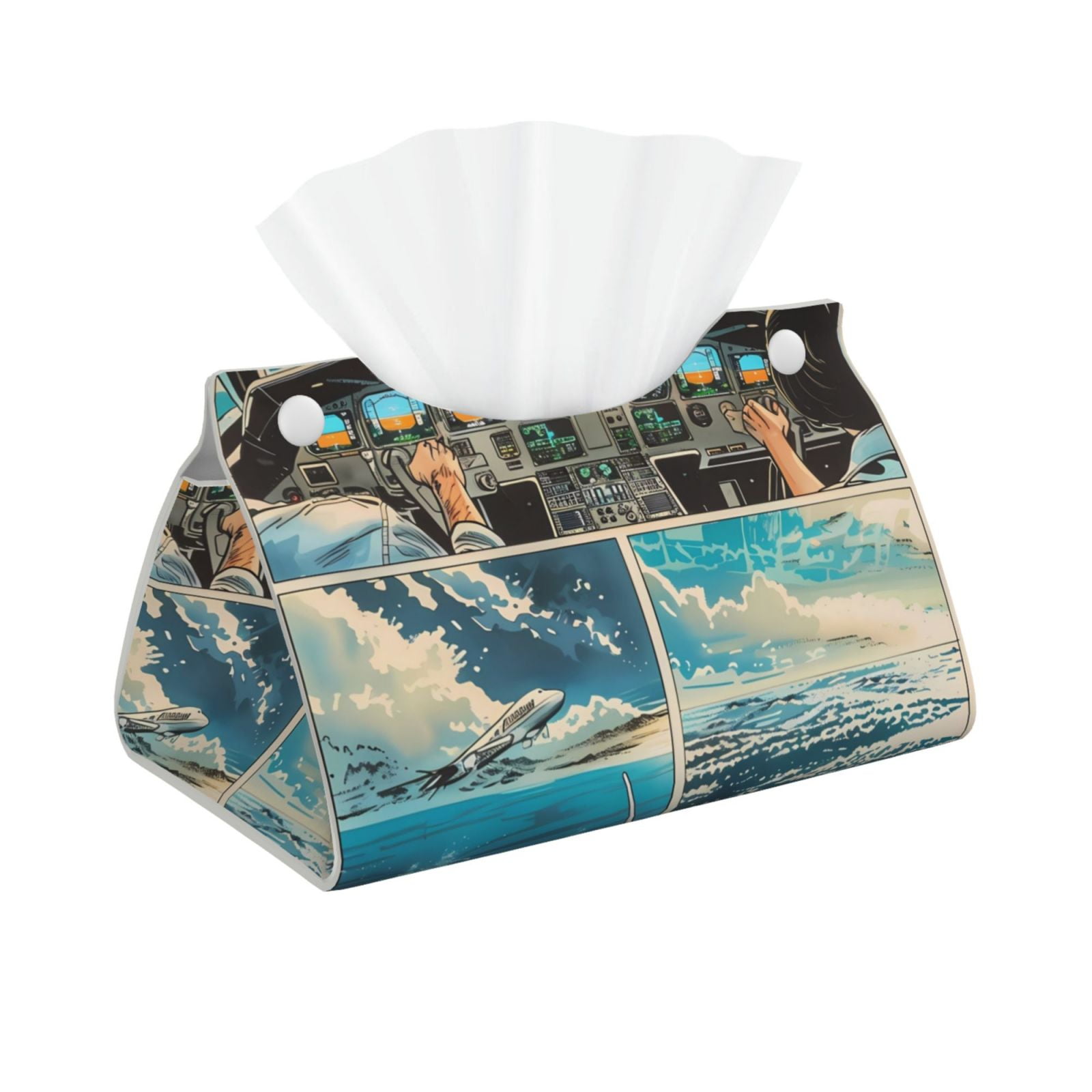 Picia Comic Airplane Cockpit Illustration Pattern Long Tissue Box Cover ...