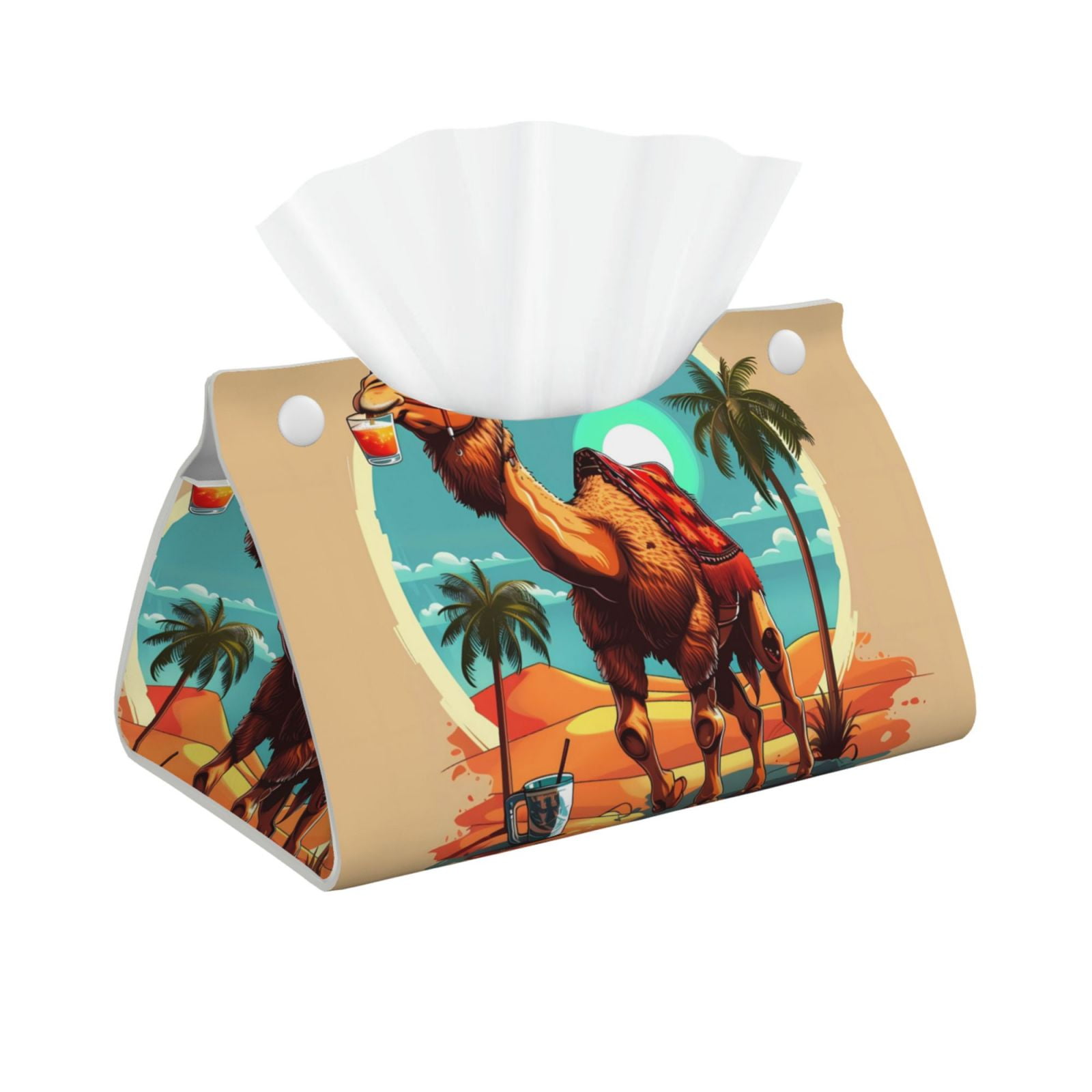 Picia Cool Camel Oasis Vibes Pattern Long Tissue Box Cover,PVC Leather ...