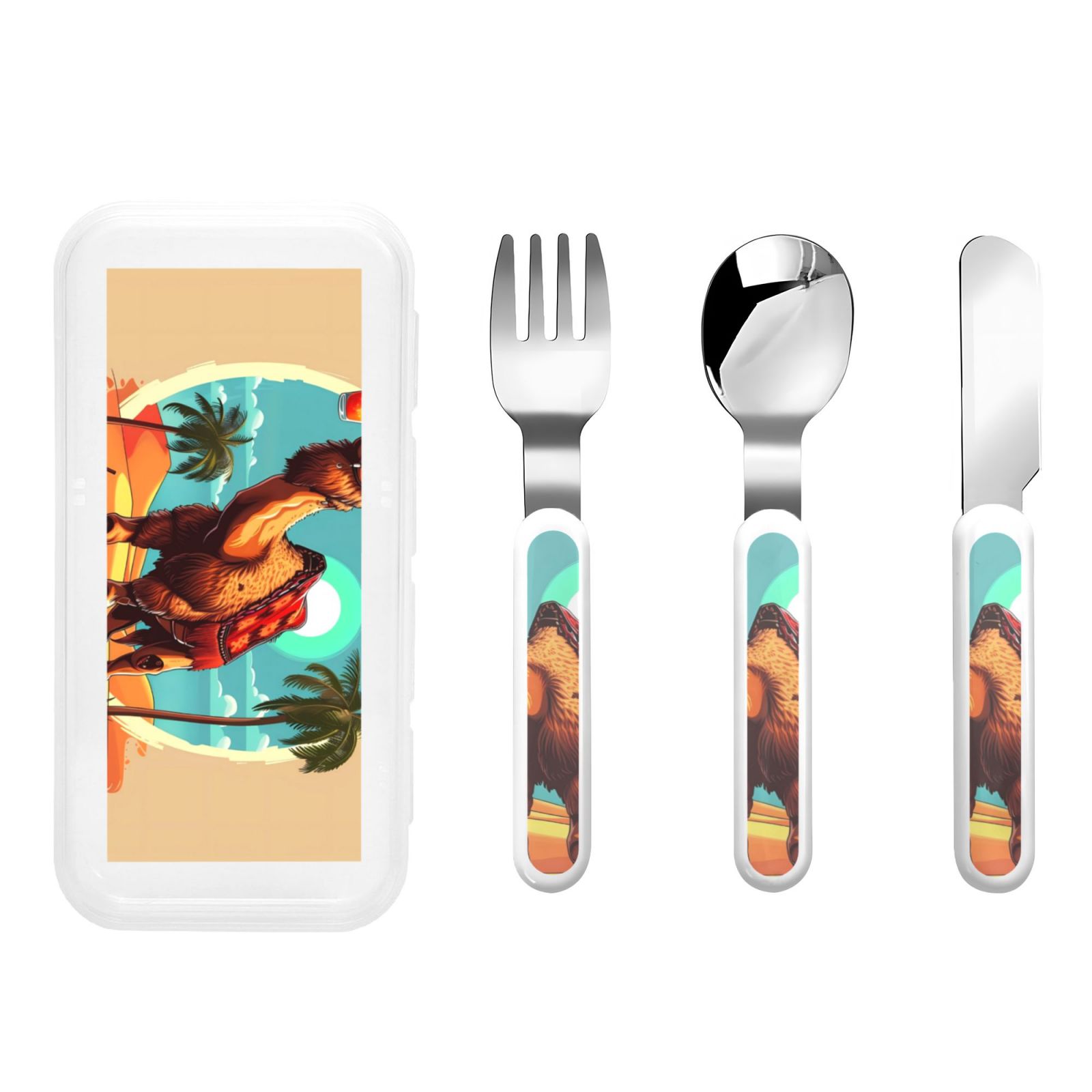 Picia Cool Camel Oasis Vibes Print Children's Knife, Fork And Spoon Set ...