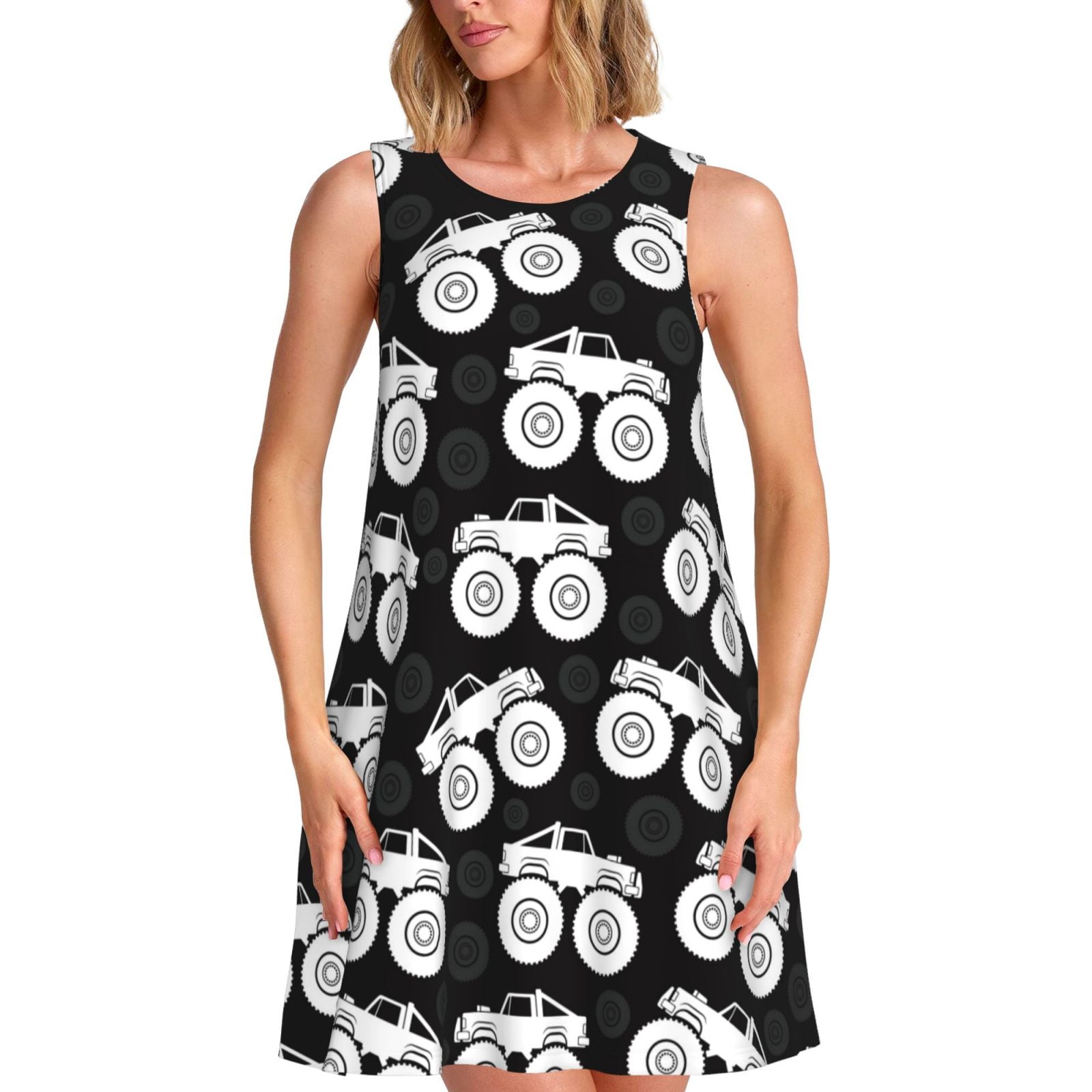 Picia Cool Car Print Women’s Sleeveless Midi Swing Dress – A-Line ...