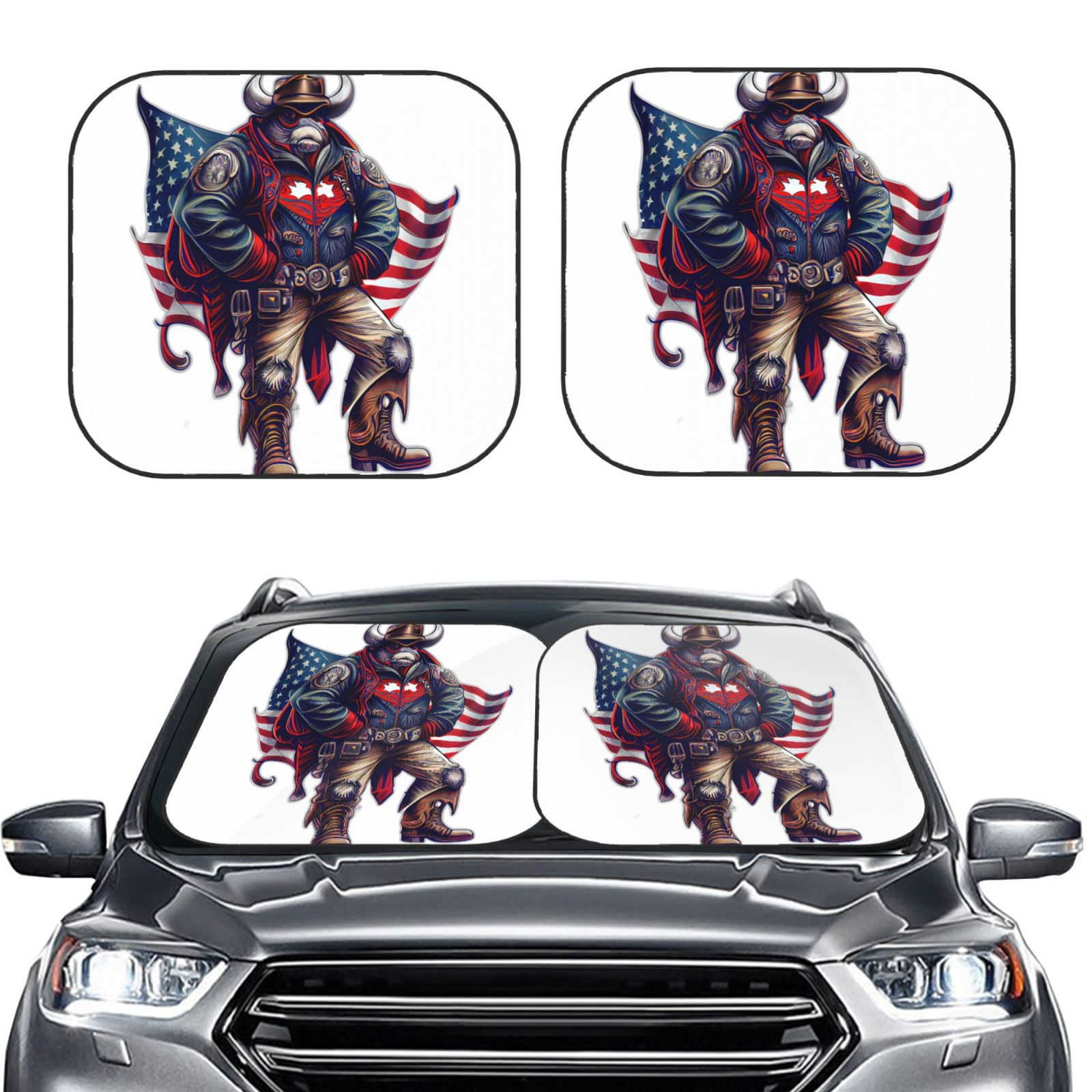 Picia Cool Patriotic Buffalo Cowboy 2 Piece Car Windshield Sun Shade ...