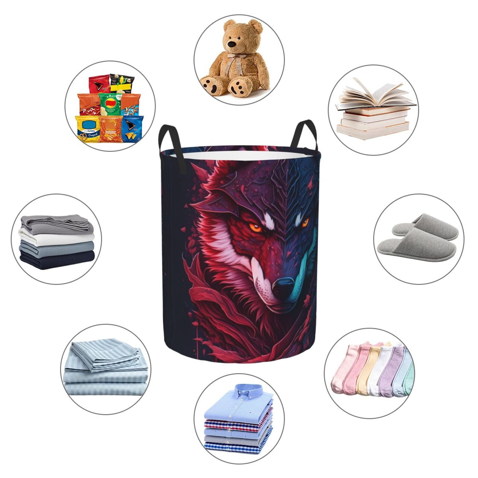 Picia Cool Wolf Head Large Laundry Basket, Waterproof, Freestanding ...
