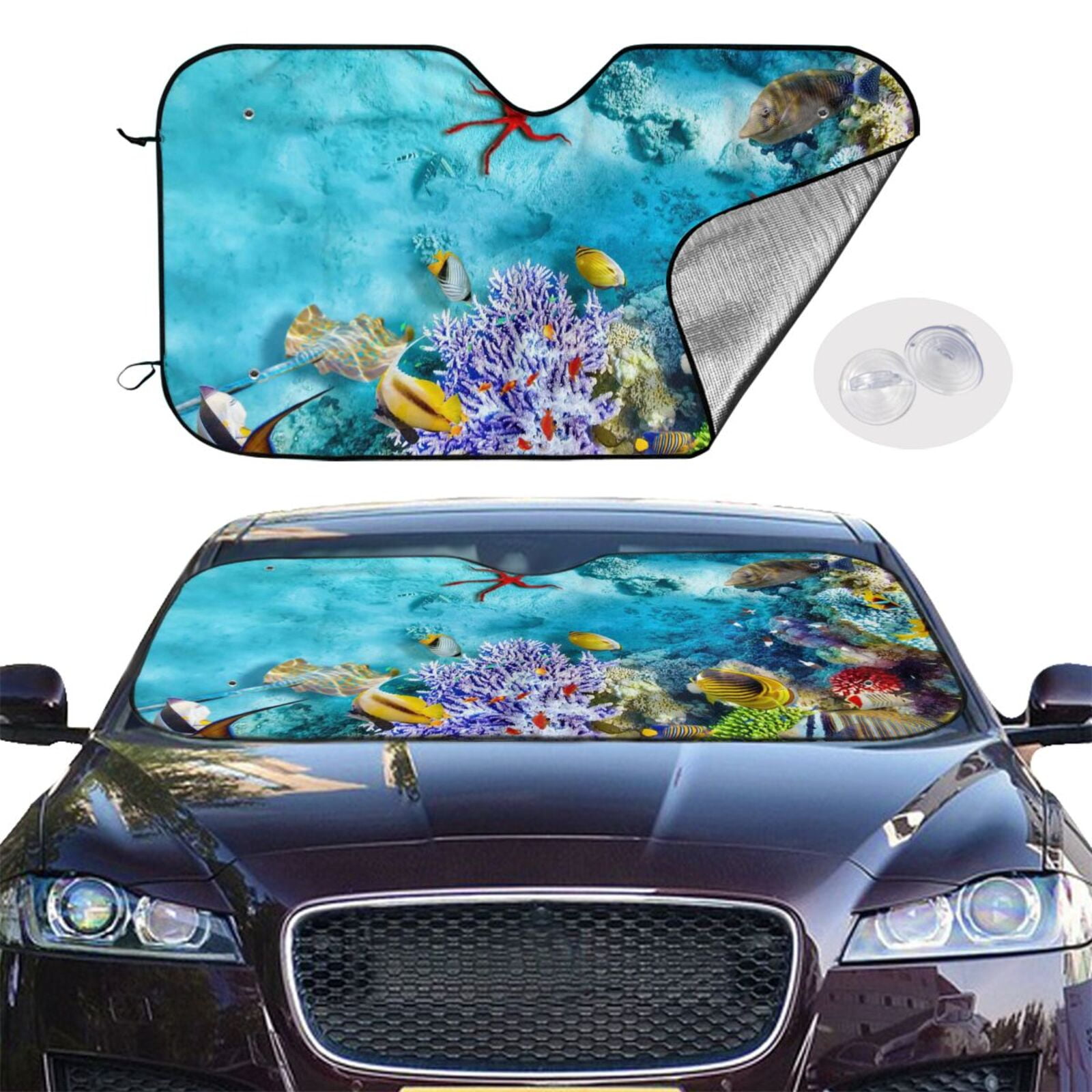 Picia Corals and Tropical Fish Curved Windshield Sunshade Accordion ...