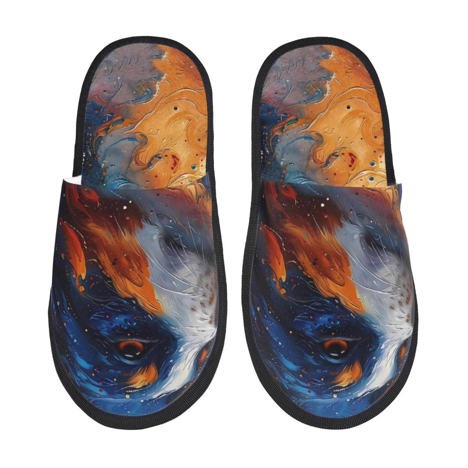 Picia Cosmic Dog Starry Night Print Women's Fuzzy Fluffy House Slippers ...
