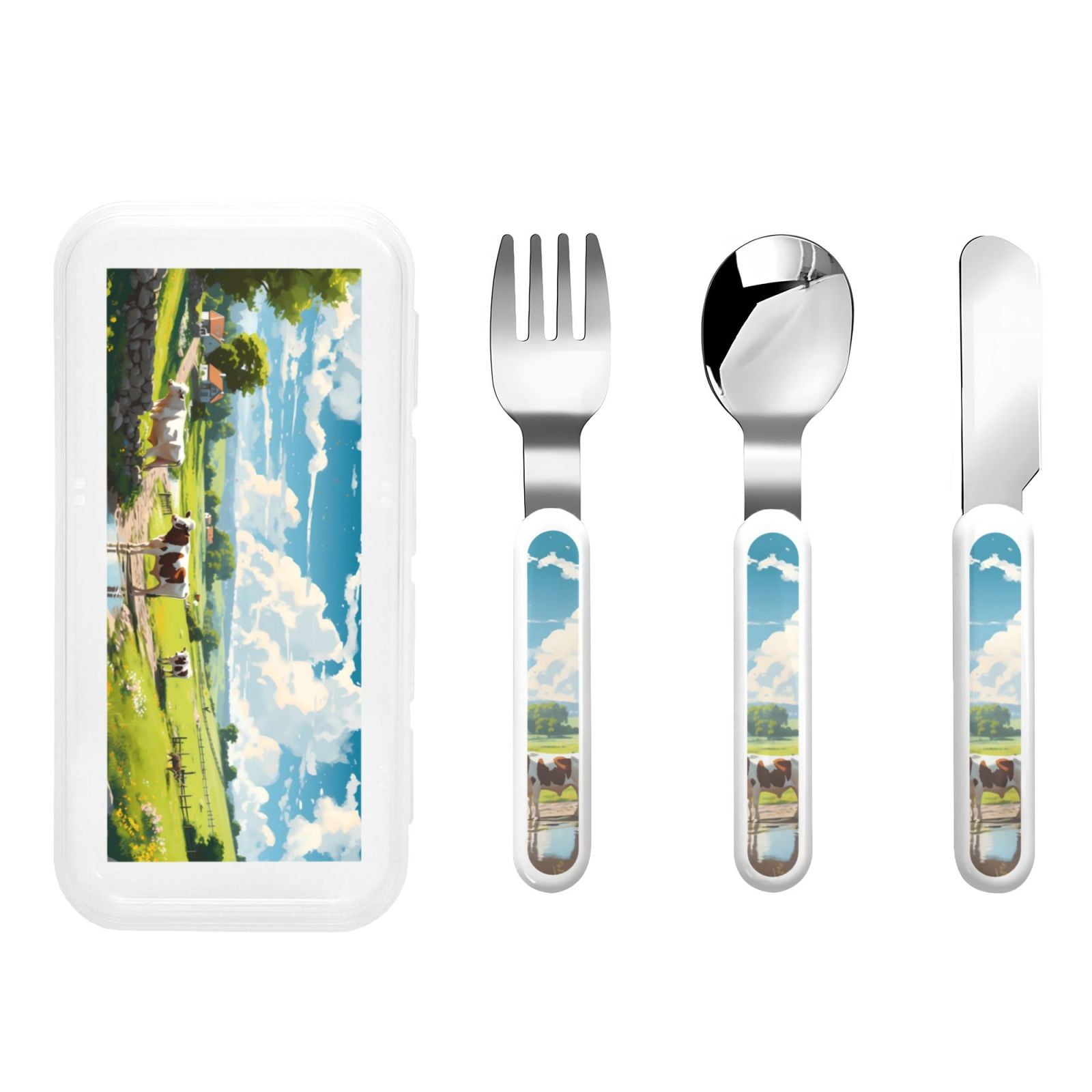 Picia Countryside Farm Cow Print Children's Knife, Fork And Spoon Set ...